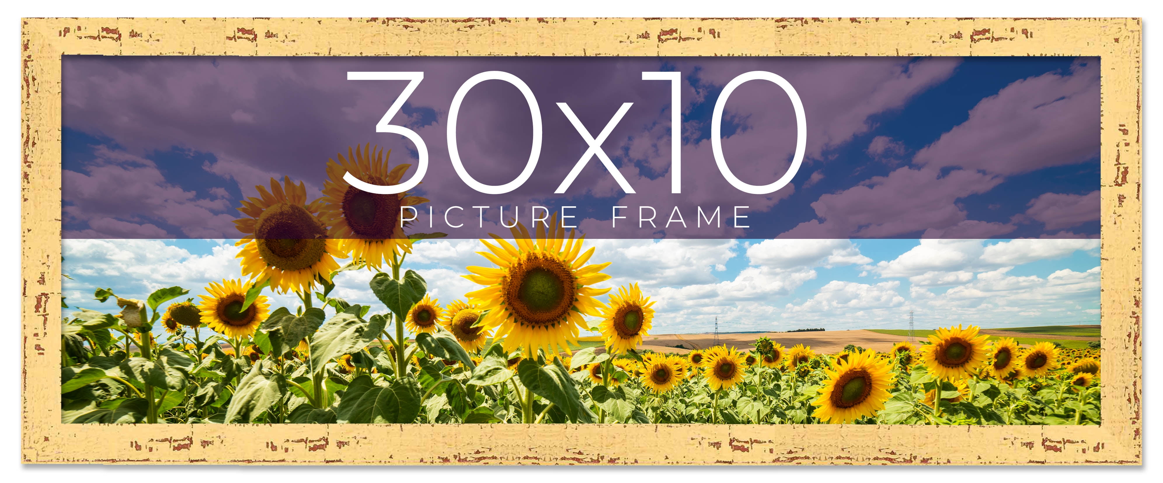 30x10 Frame Yellow Real Wood Picture Frame Width 1.25 inches | Interior ...