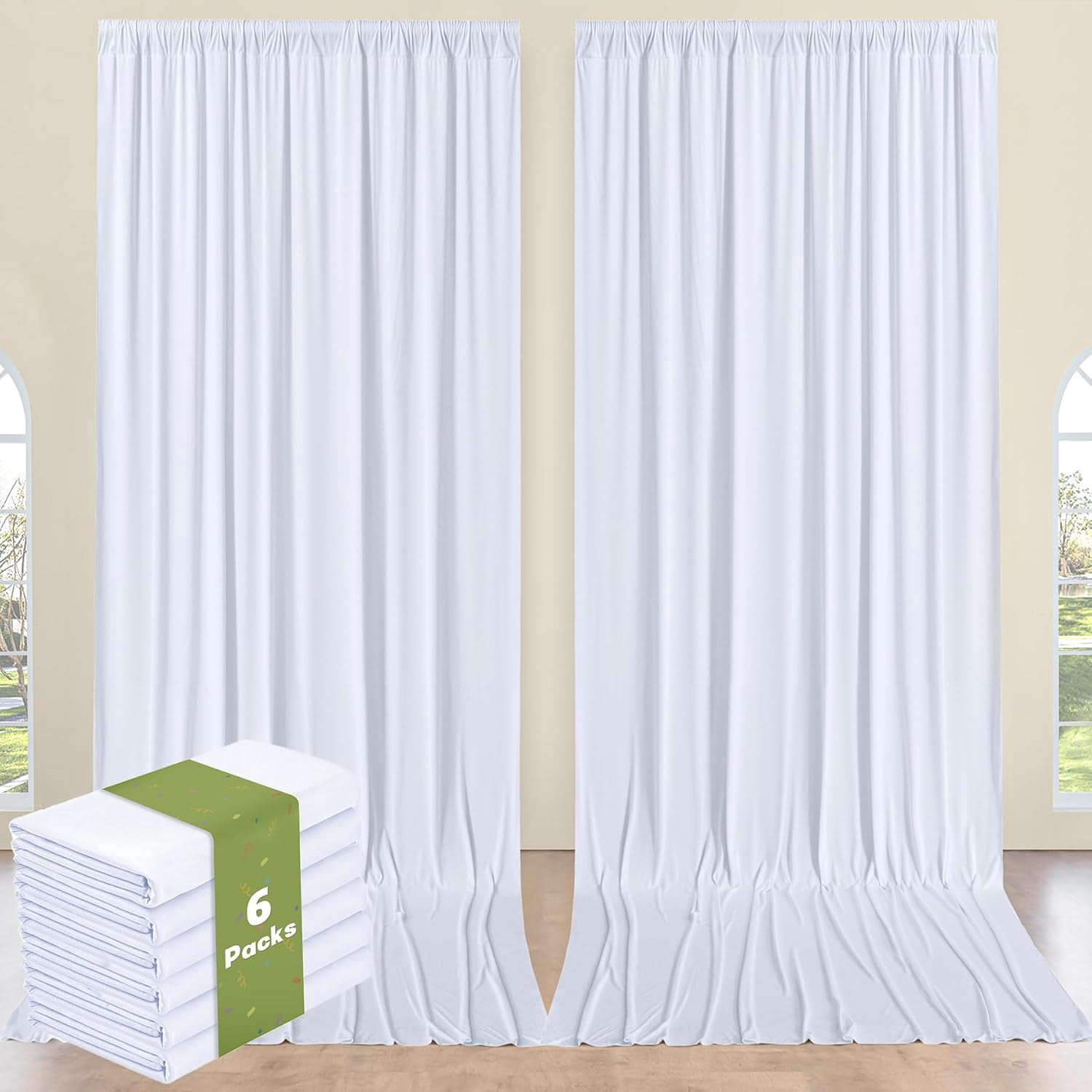 30x14ft White Wrinkle-Free Polyester Backdrop Curtains 6 Panels Photo ...