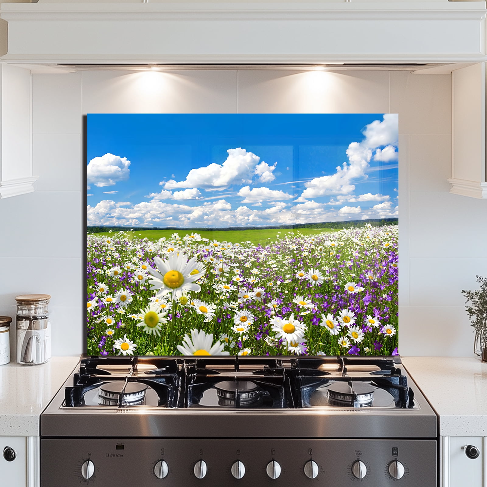 30x14 Inch Floral Tempered Glass Splash Guard - Waterproof Kitchen ...