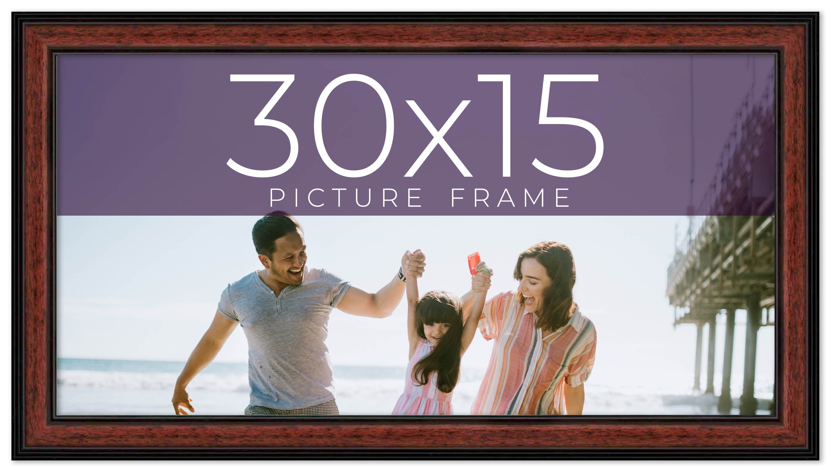 30x15 Frame Executive Brown Round Mahogany Finish Solid Wood Picture ...