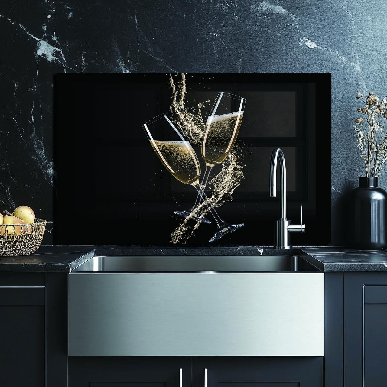 30x16 Inch Champagne Cups Tempered Glass Kitchen Splash Panel ...