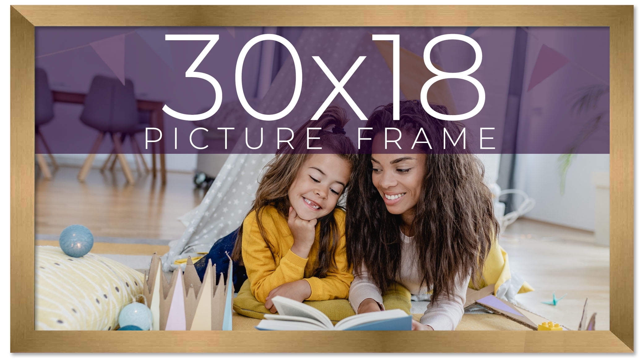 30x18 Frame Gold Bronze Solid Wood Picture Frame Width 0.75 Inches ...