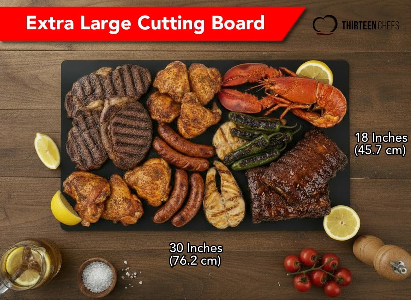 30x18 Large Black Cutting Board for Meat Fish BBQ - Commercial Grade ...
