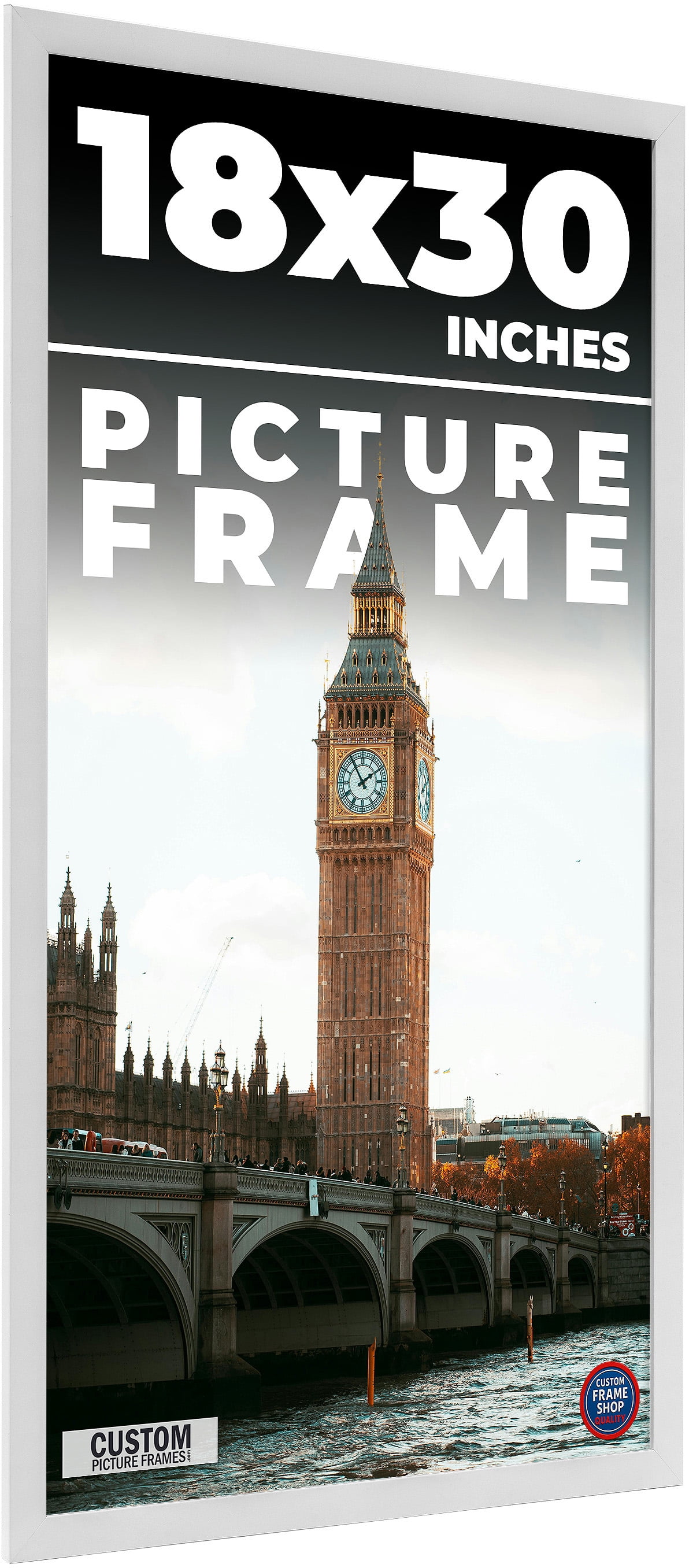 30x18 White Wood Picture Frame - UV Acrylic, Foam Board Backing ...