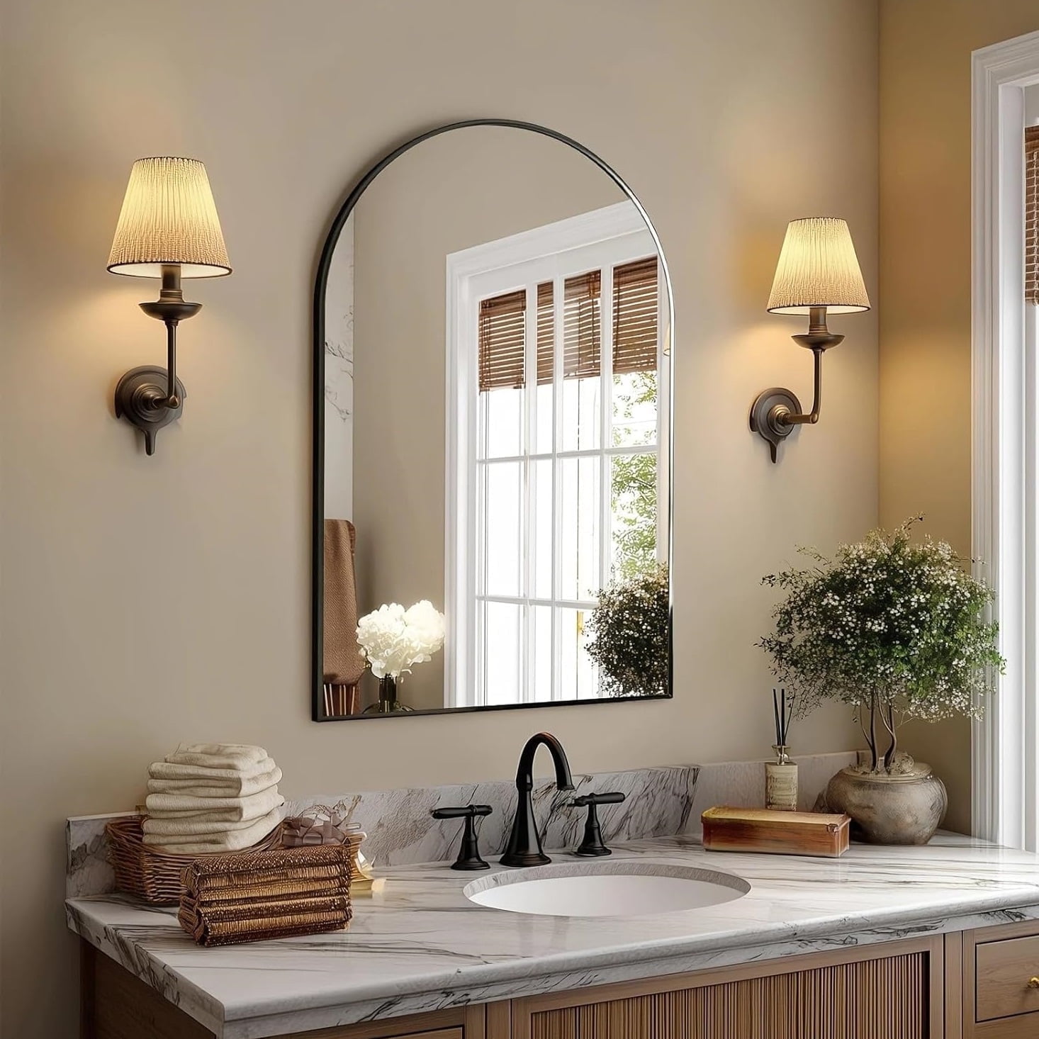 Taoset 30x20 Inch Black Arched Wall Mirror with Tempered Glass, Rust ...