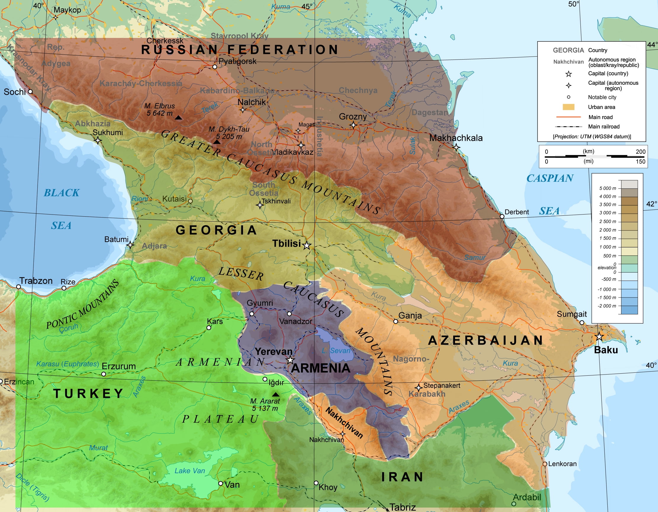 Wall Art Impressions Coated Paper Caucasus Topographic with Border ...