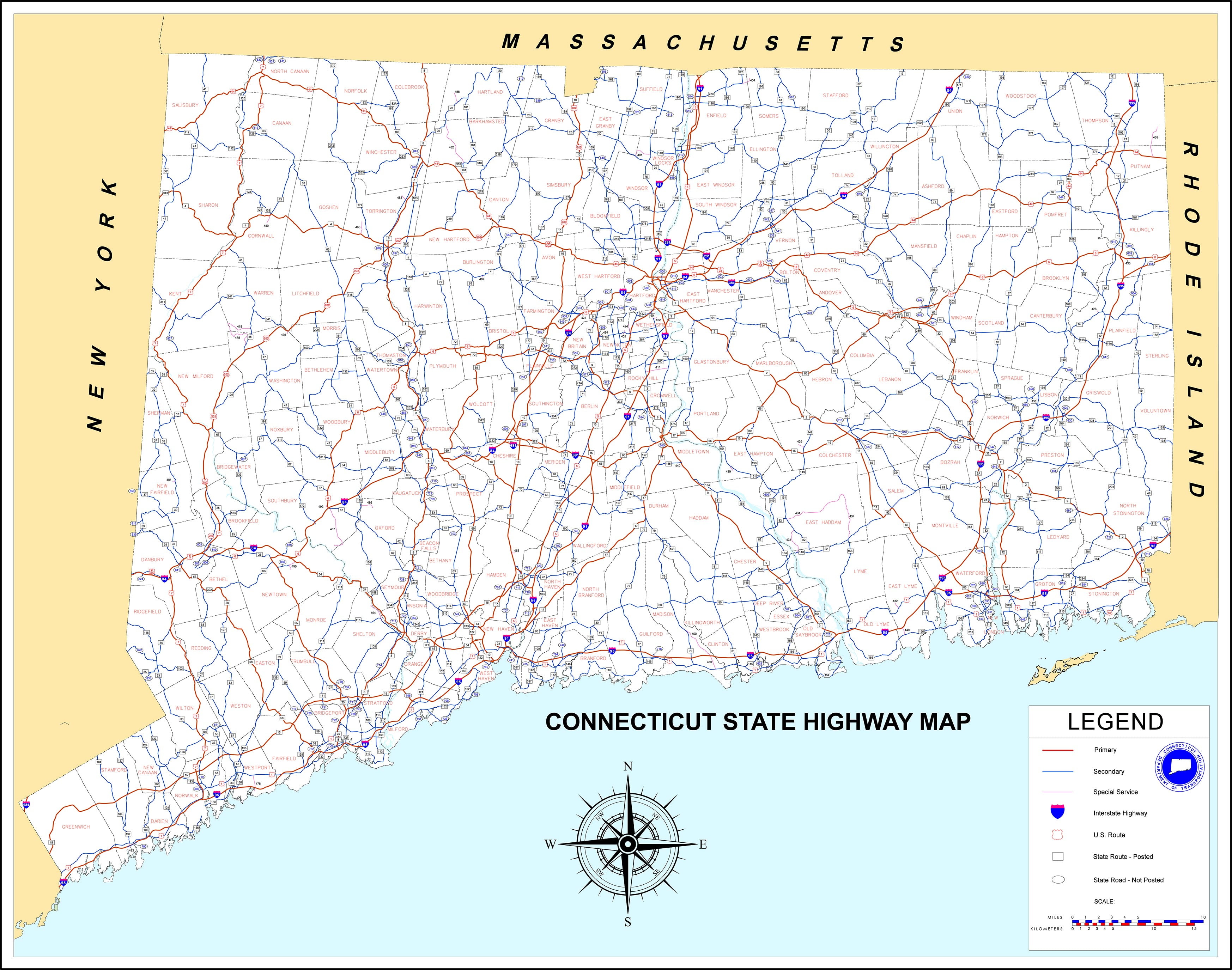 30x24in Connecticut Roadways Systems Hwy Map 【Coated Paper】 - Walmart.com