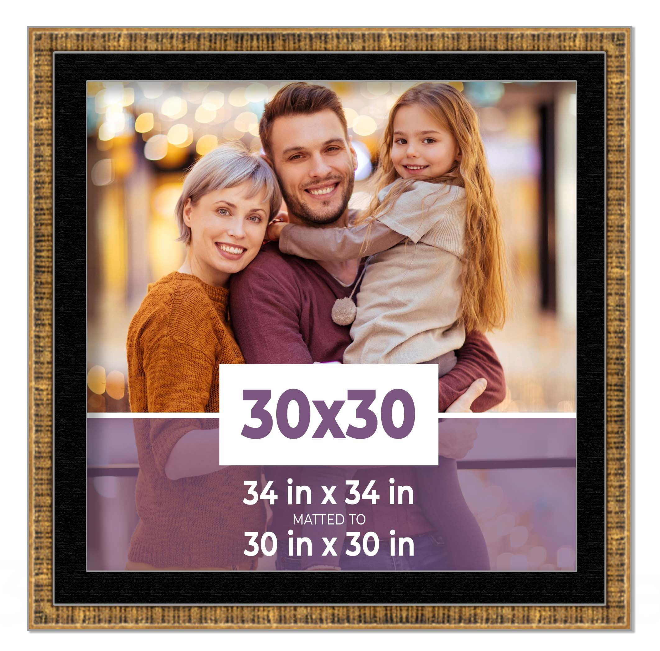 30x30 Frame Gold With Black Picture Mat For 30x30 Photo - Gold 34x34 ...