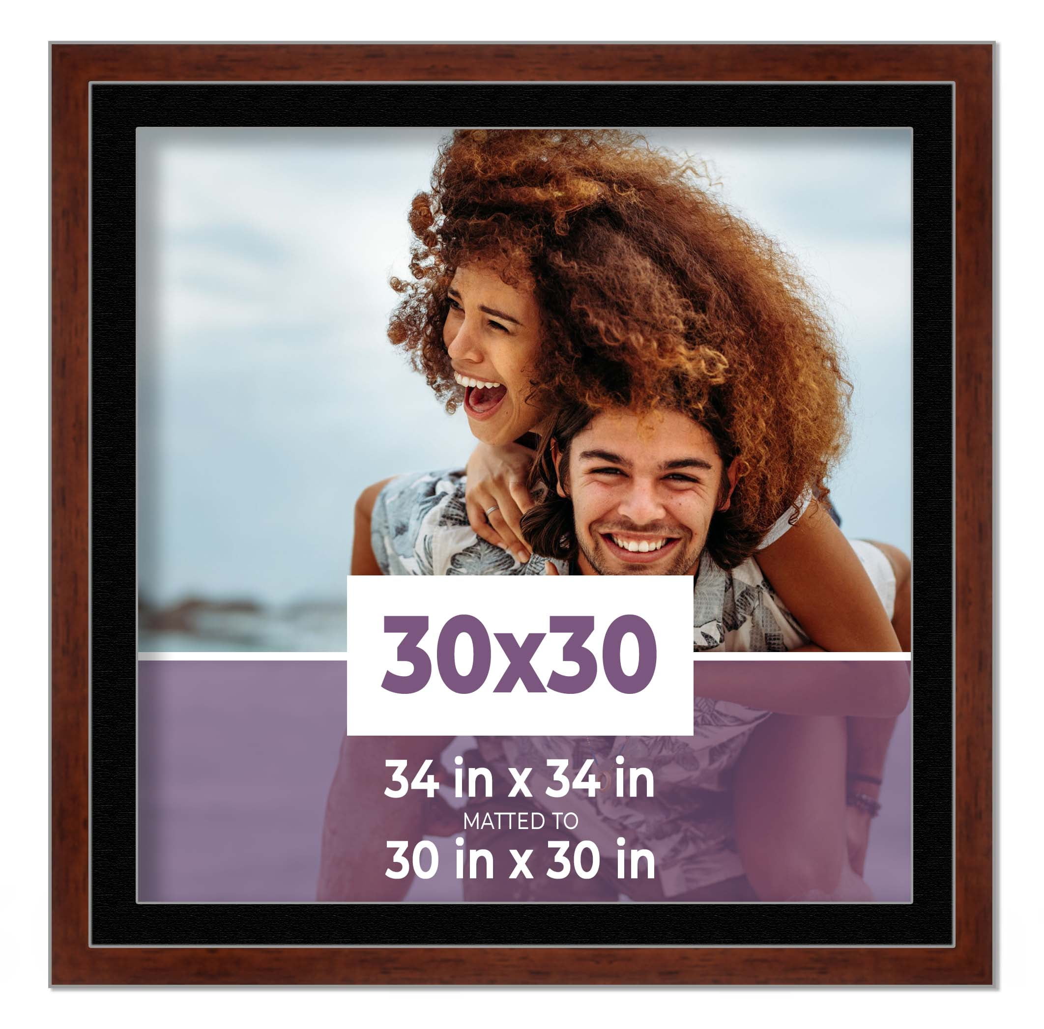 30x30 Frame Walnut With Black Picture Mat For 30x30 Photo - Walnut ...