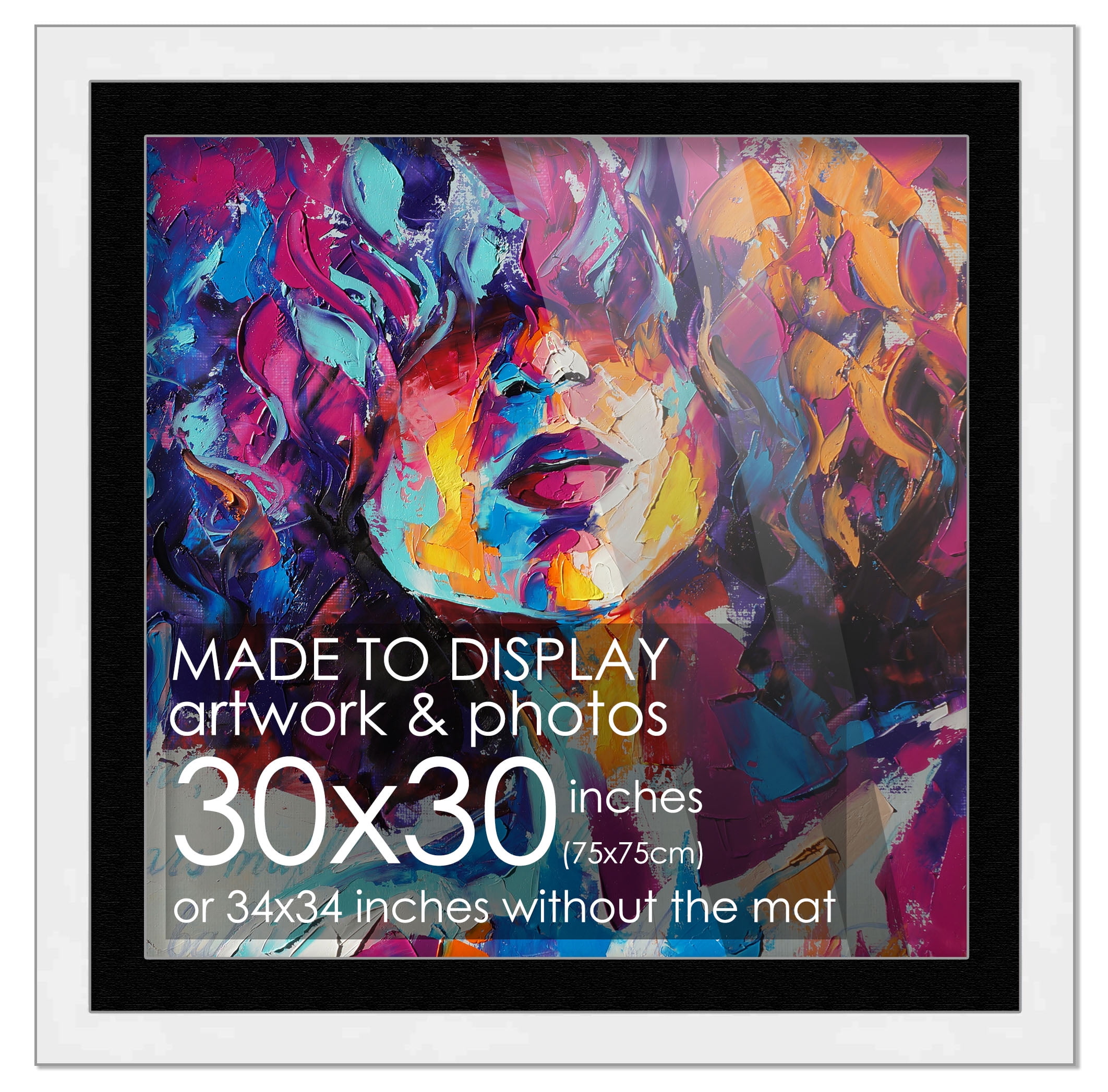 30x30 Frame White Matted for 30x30 Picture or 34x34 Art Poster Without ...
