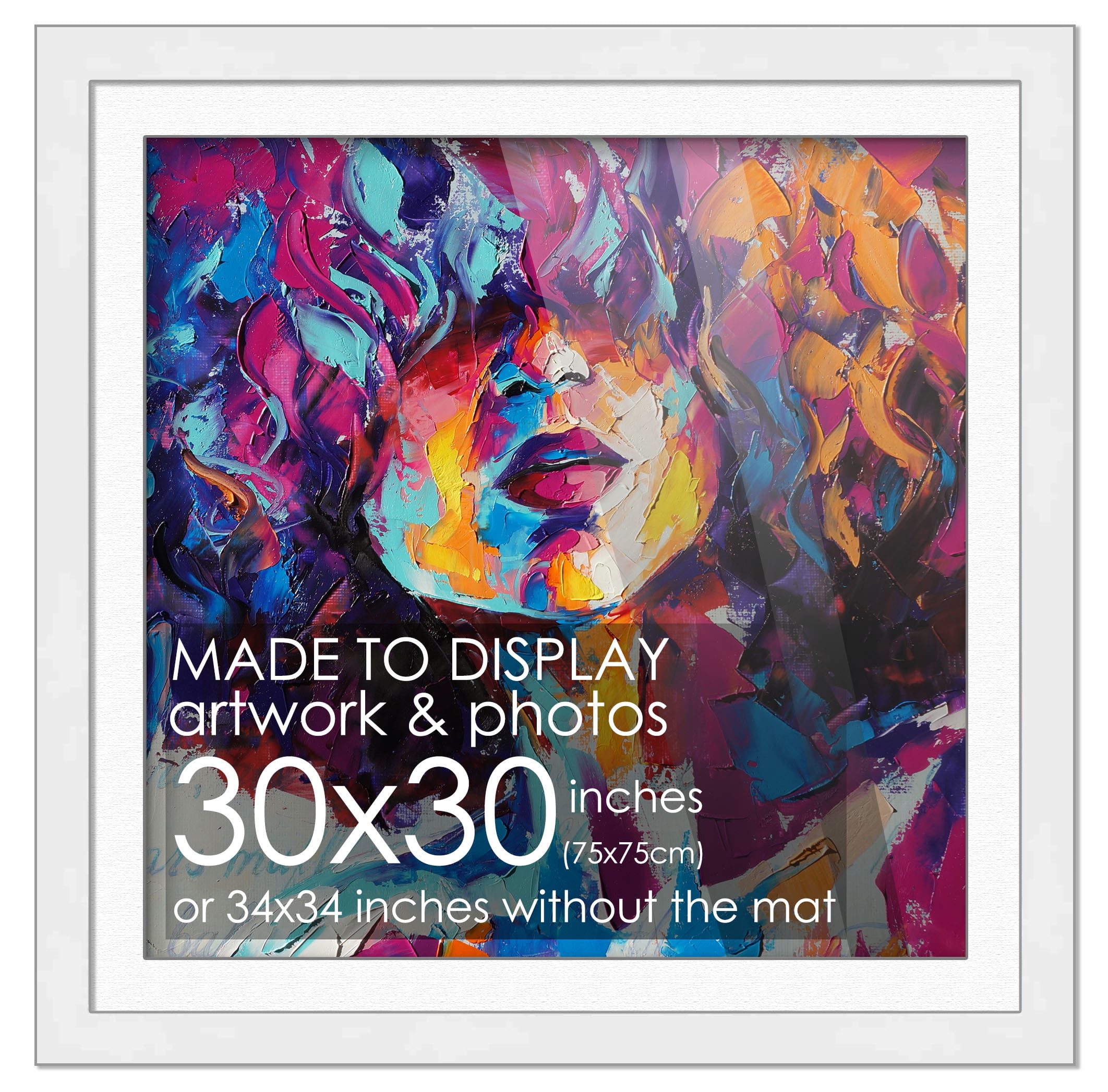 30x30 Frame White With White Picture Mat For 30x30 Print - Or 34x34 Art ...