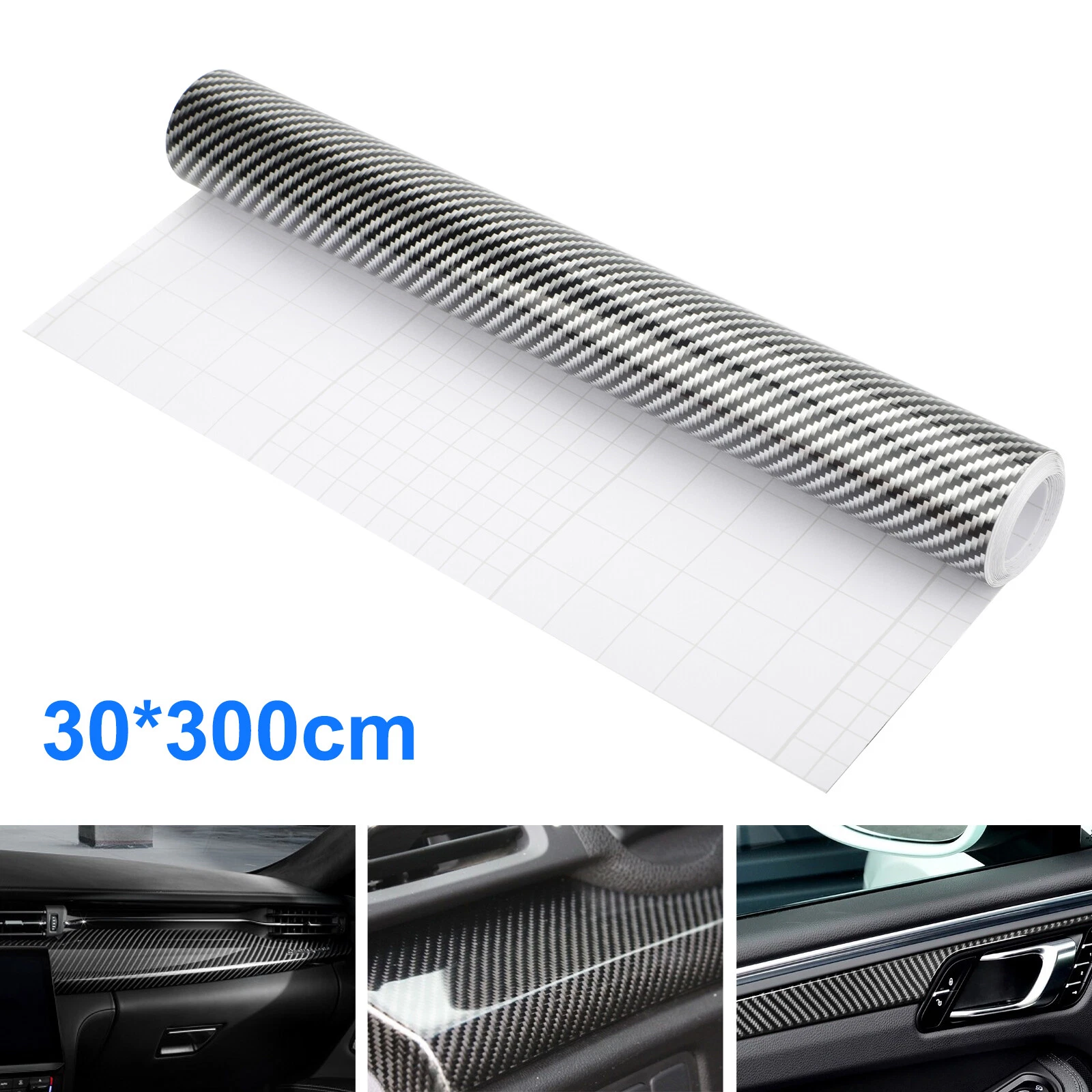 30x300cm 2D Glossy Black Carbon Fiber Vinyl Wrap Car Interior ...