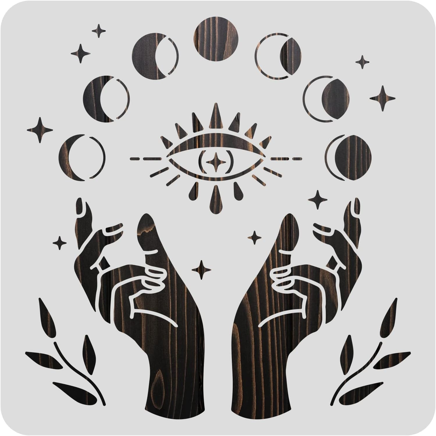 30x30cm Plastic Cutouts Painting Template Hand Moon Phase Eye Pattern ...