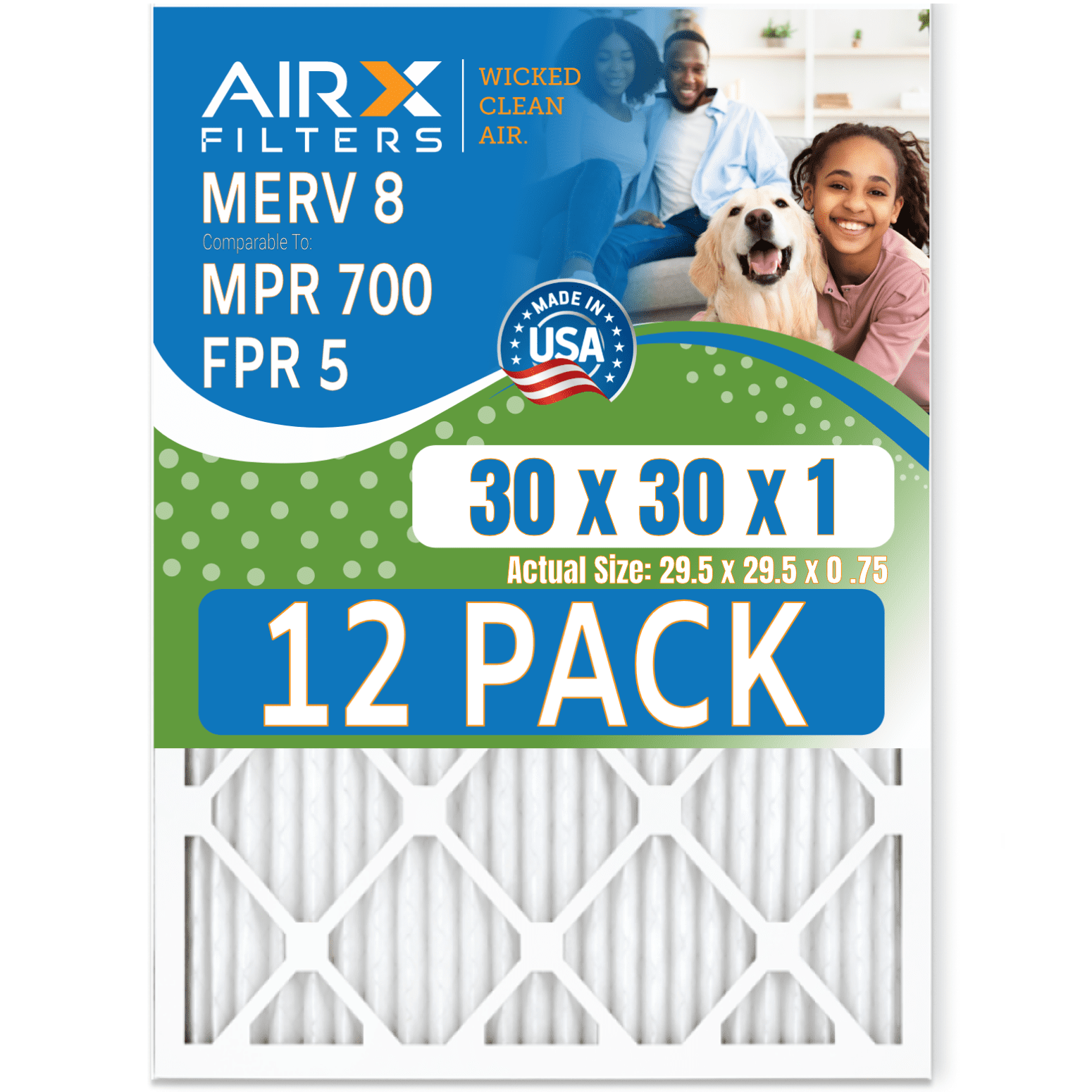 30x30x1 Air Filter MERV 8 Rating, 12 Pack of Furnace Filters Comparable ...