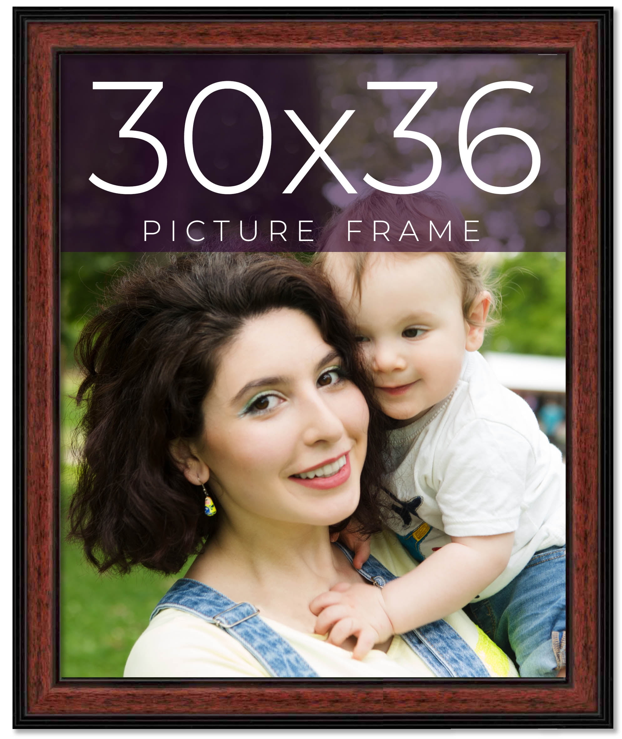 30x36 Frame Executive Brown Round Mahogany Finish Solid Wood Picture ...