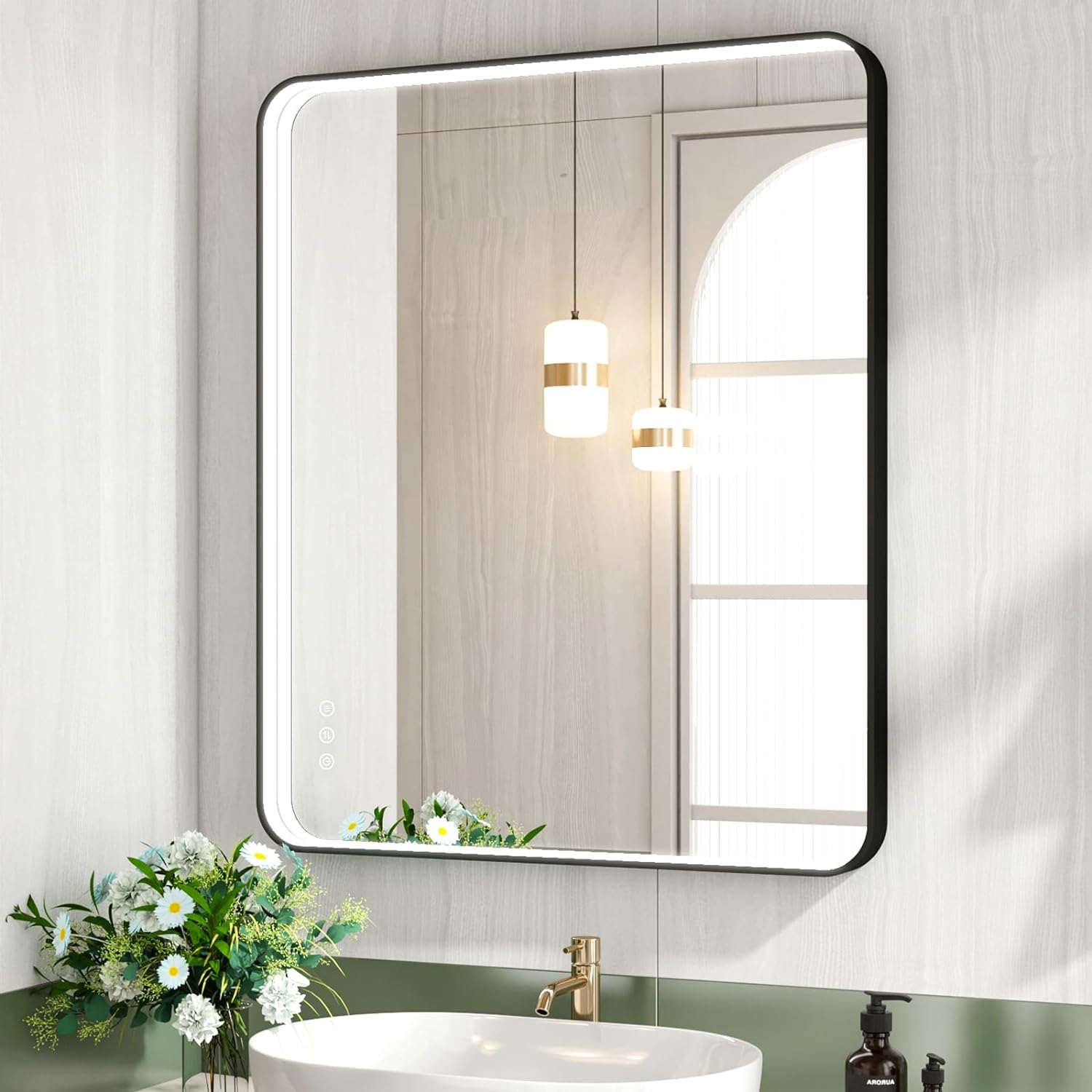 30x36 Inch LED Bathroom Mirror with Lights, Black Metal Framed LED ...