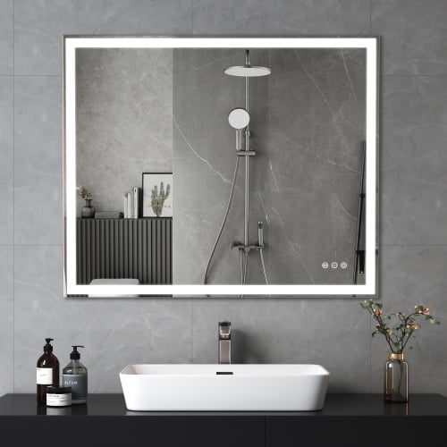30x36 inch LED Bathroom Vanity Mirror Wall Mounted Adjustable White ...