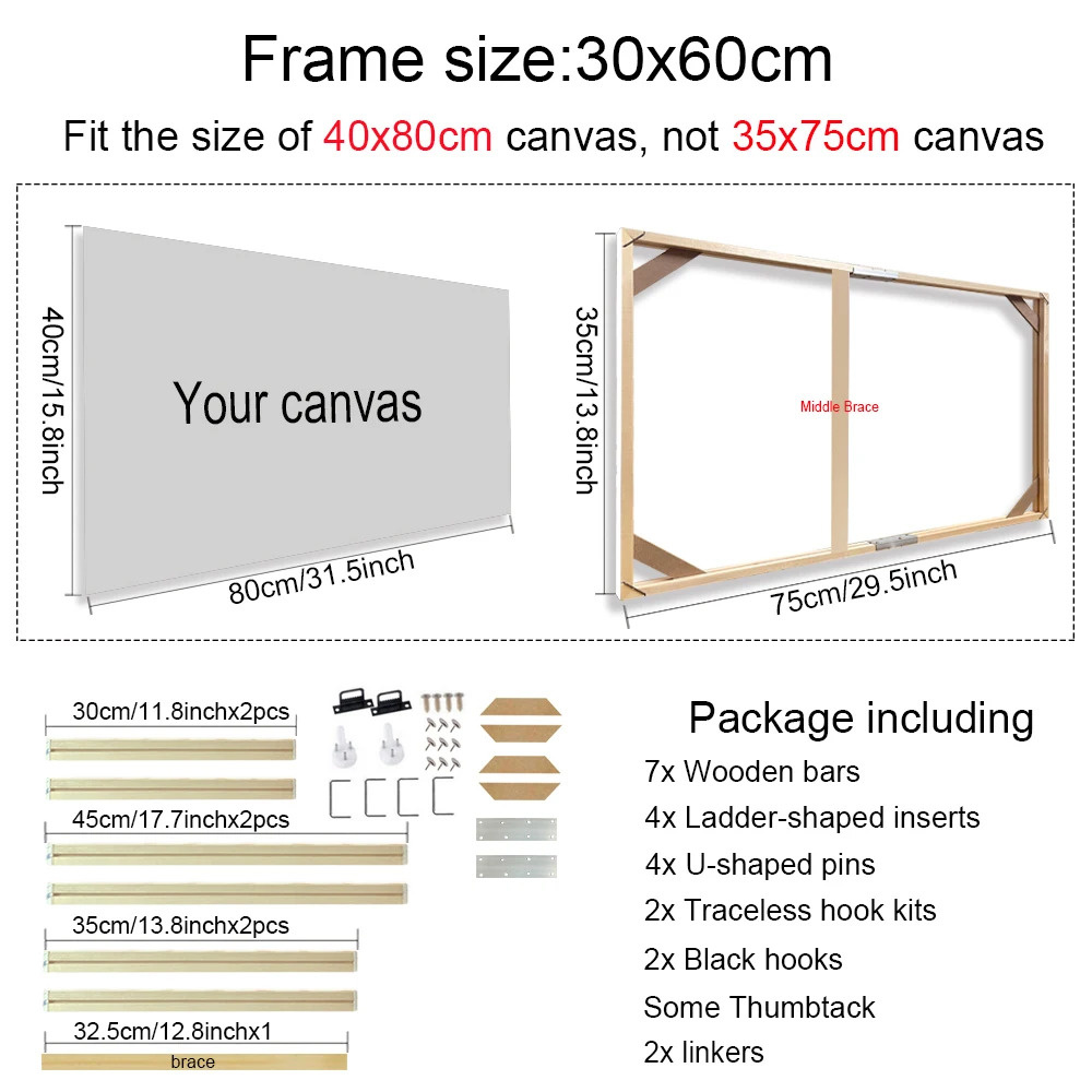 30x40 40x50 60x90cm Canvas Frame Wooden Frames Wooden Photo Oil ...