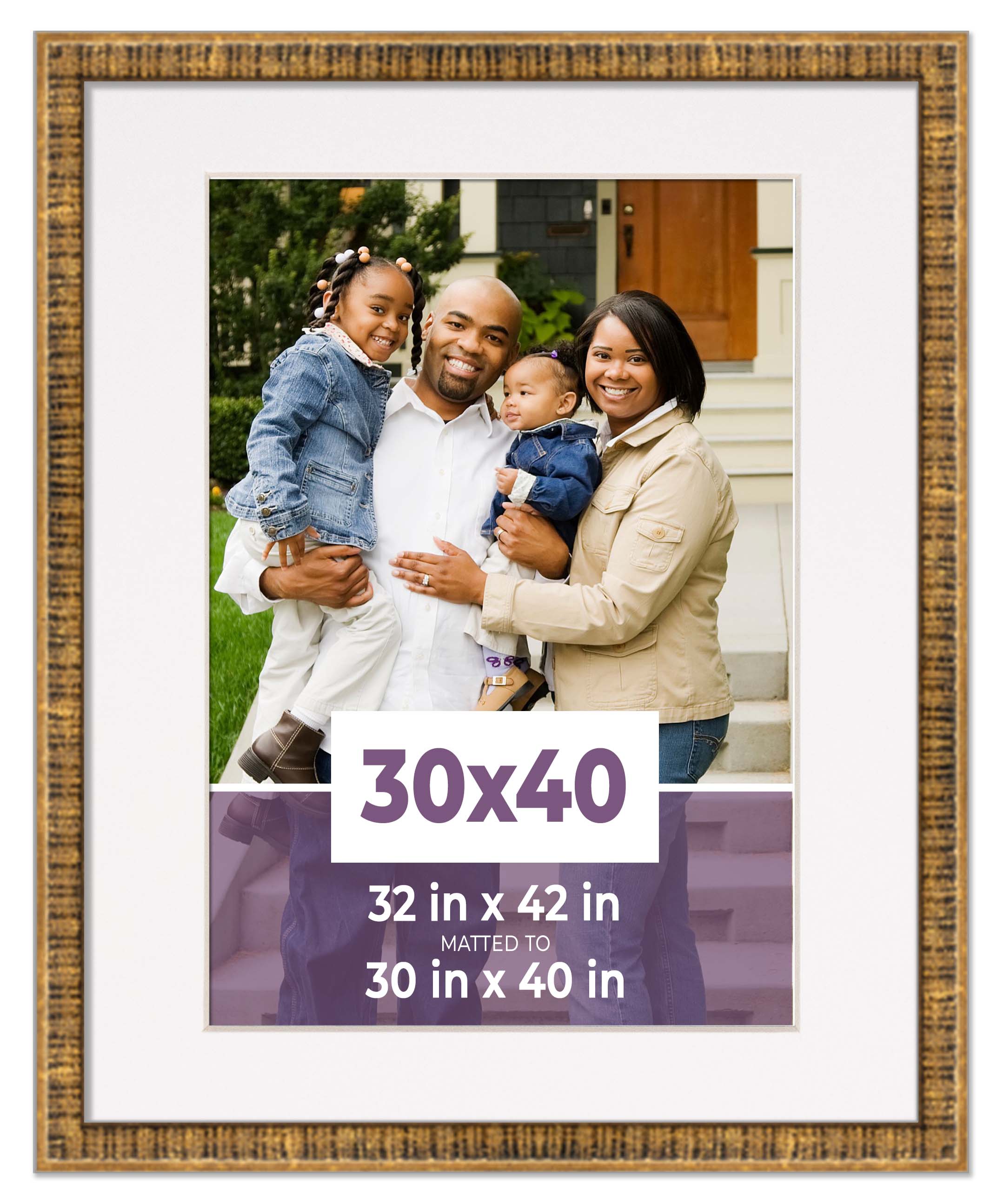 30x40 Frame Gold With White Picture Mat For 30x40 Photo - Gold 32x42 ...