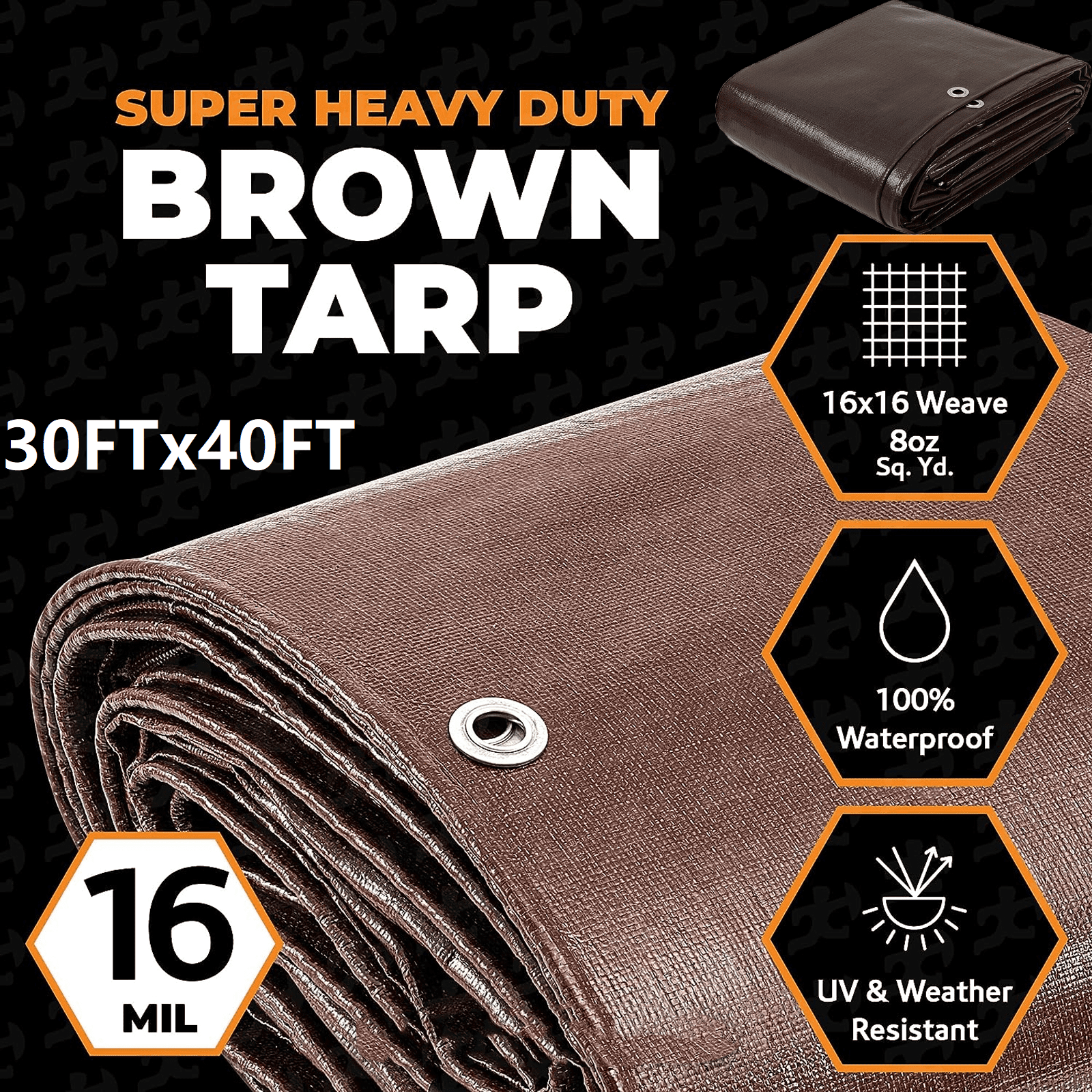 30x40' Heavy Duty Poly Tarp 16Mil Waterproof Canopy Cover Tarpaulin ...