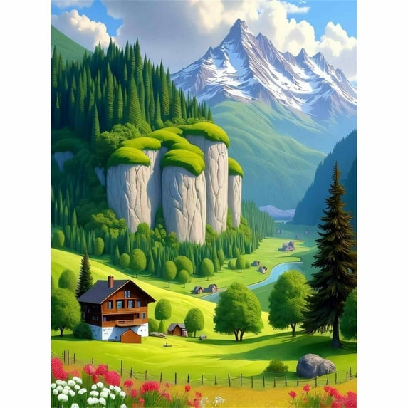 30x40cm/11.8x15.75in 5D Full Drill Alpine Valley Chalet Diamond ...