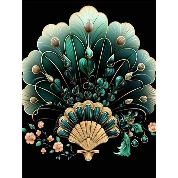 30x40cm/11.8x15.75in 5D Full Drill Emerald Gilded Fan Motif Diamond ...