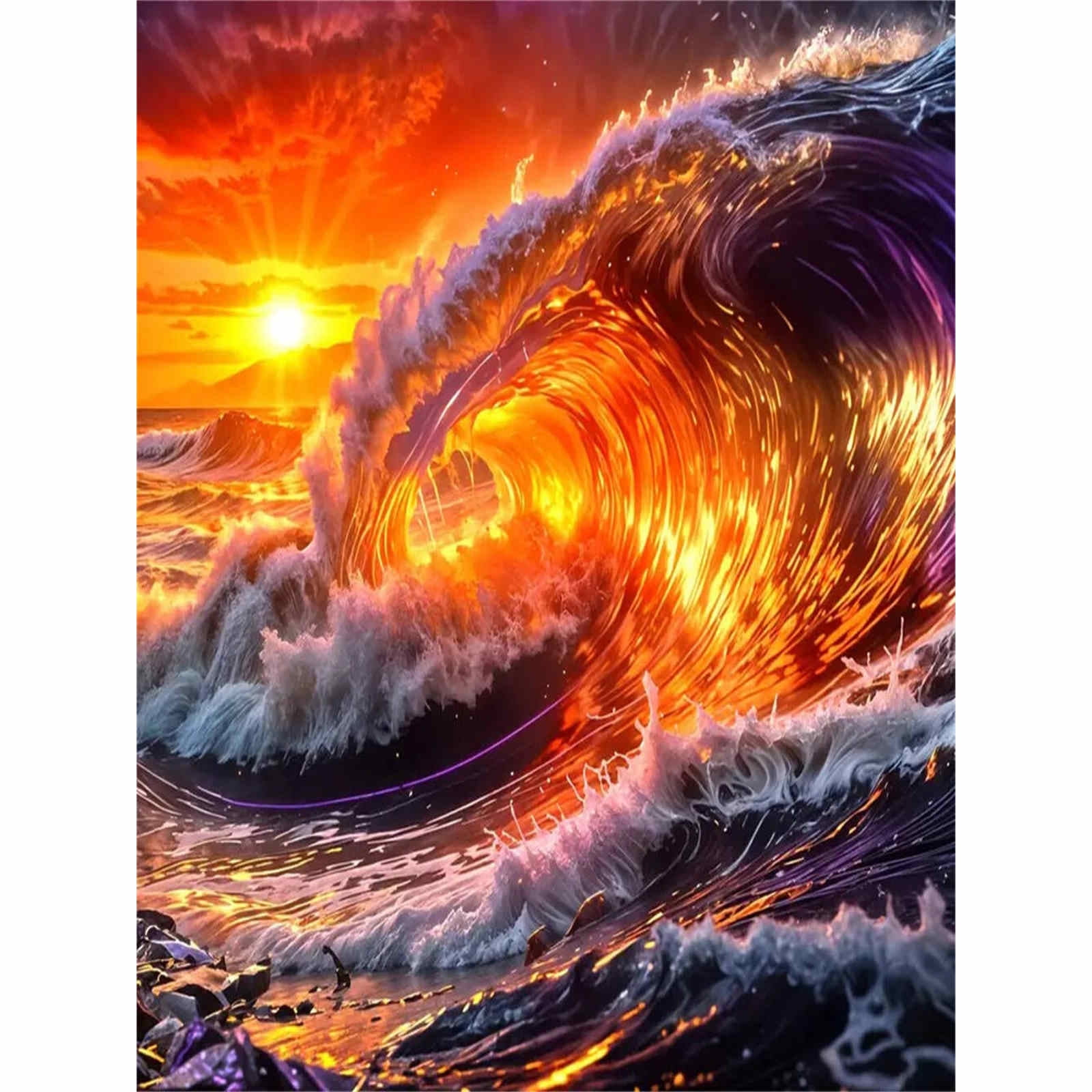 30x40cm/11.8x15.75in 5D Full Drill Fiery Sunset Wave Diamond Painting ...