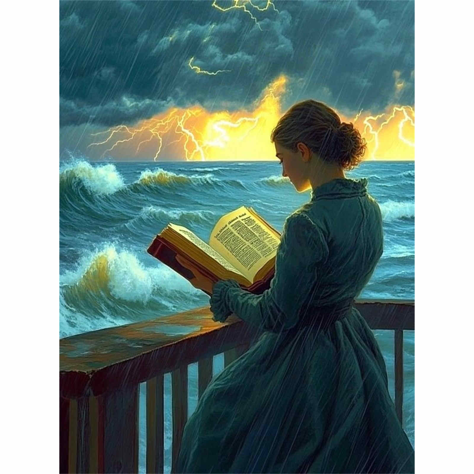 30x40cm/11.8x15.75in 5D Full Drill Stormy Seaside Reader Diamond ...