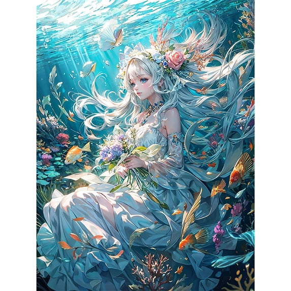 30x40cm/11.8x15.75in 5D Full Drill Underwater Anime Princess Diamond ...