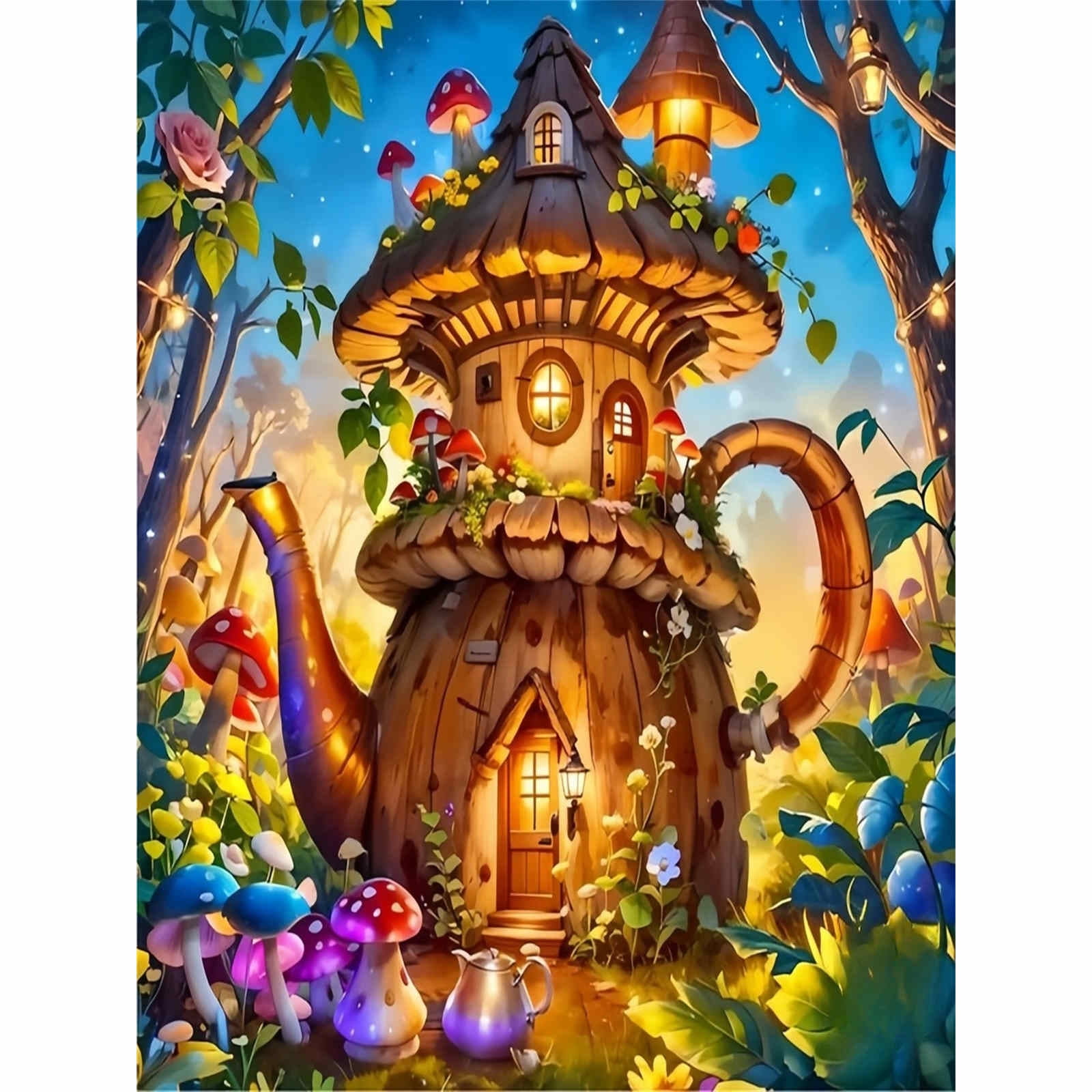 30x40cm/11.8x15.75in Enchanted Teapot Mushroom House 5D DIY Diamond ...