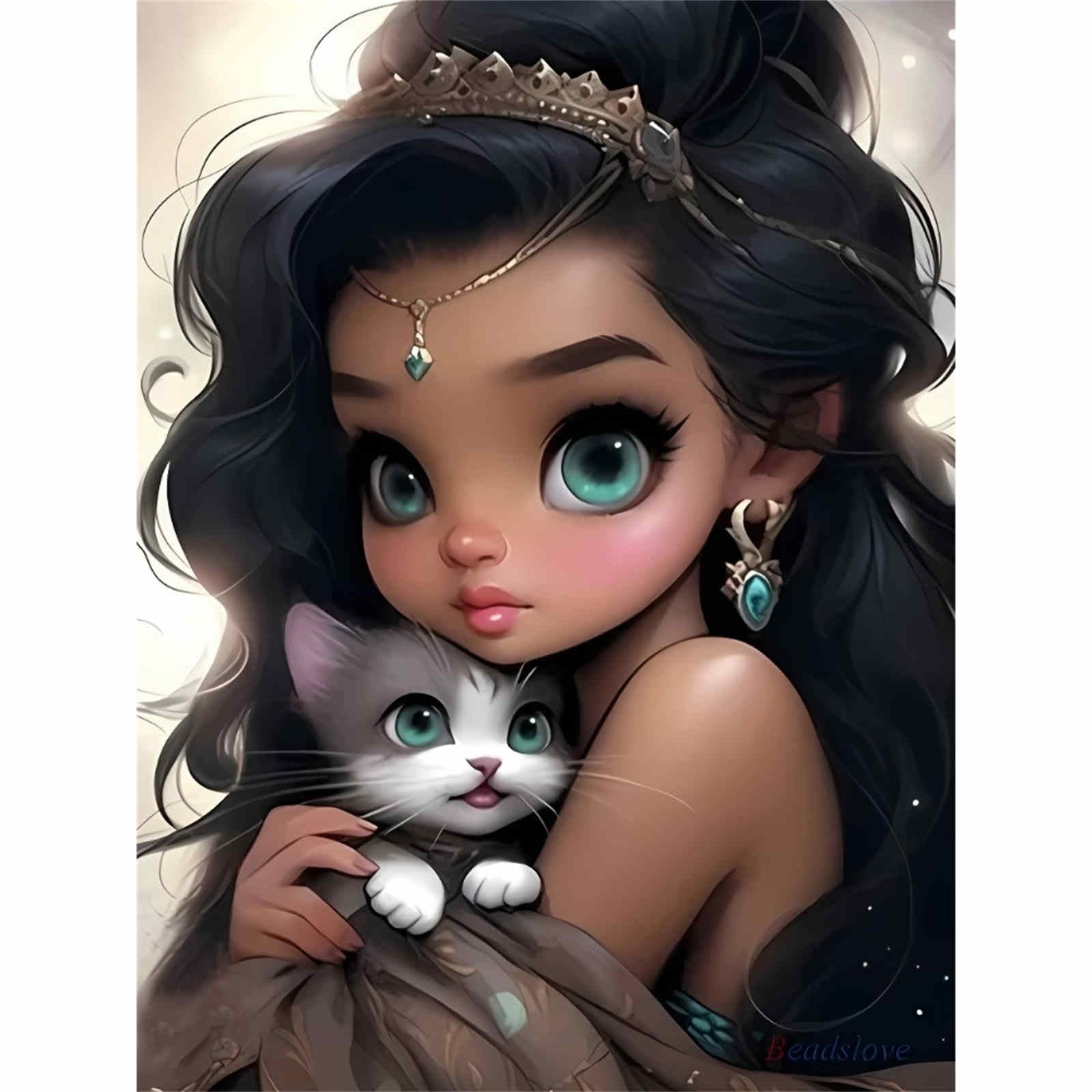 30x40cm/11.8x15.75in Exotic Princess & White Kitten 5D DIY Diamond ...
