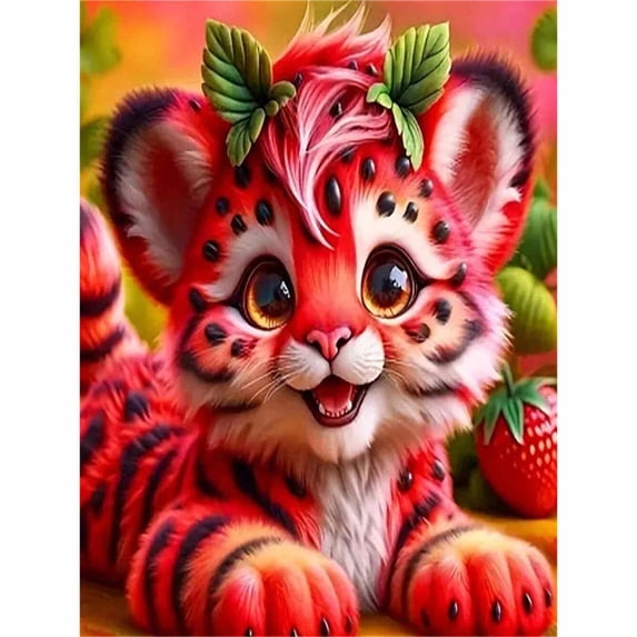 30x40cm/11.8x15.75in Strawberry-Themed Baby Tiger 5D DIY Diamond ...