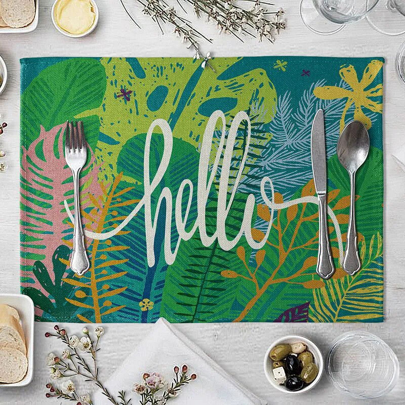 30x45cm Leaves Plant Letter Linen Dining Table Mat Love Green Tropical ...