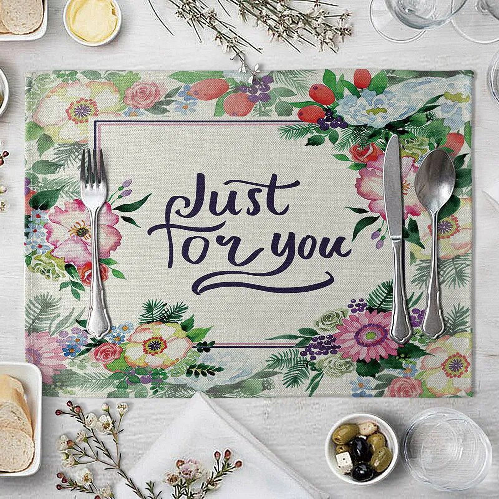 30x45cm Leaves Plant Letter Linen Dining Table Mat Love Green Tropical ...