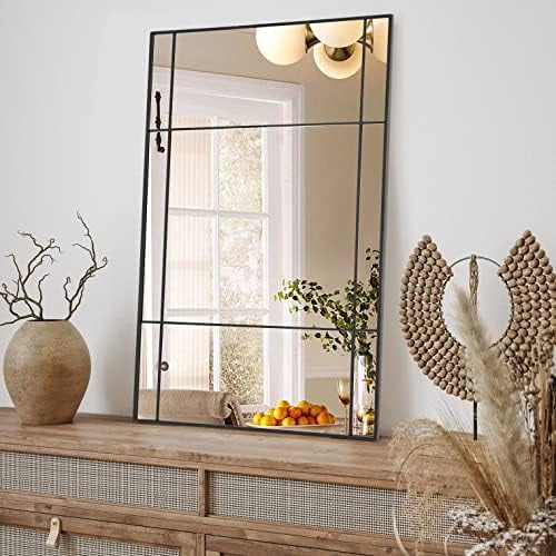 30x47 Black Rectangular Window Mirror, Large Windowpane Tempered Wall ...