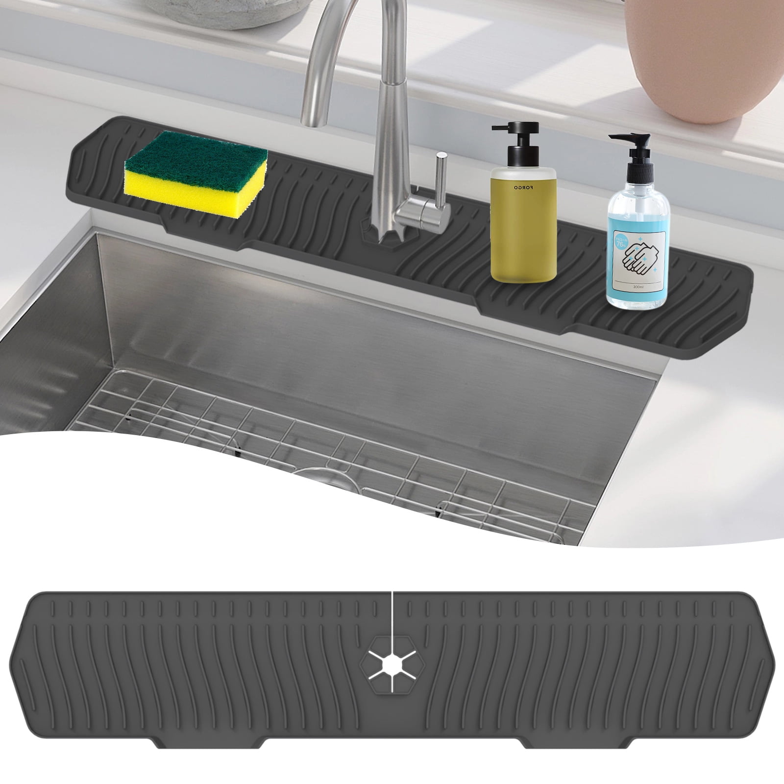 30x5.7 inch Sink Splash Guard, Longer Faucet Sink Mat for Kitchen ...