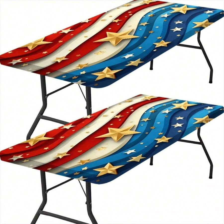 30x72inch / 75x182cm American Flag Tablecloth With Gold Stars, Stretch ...