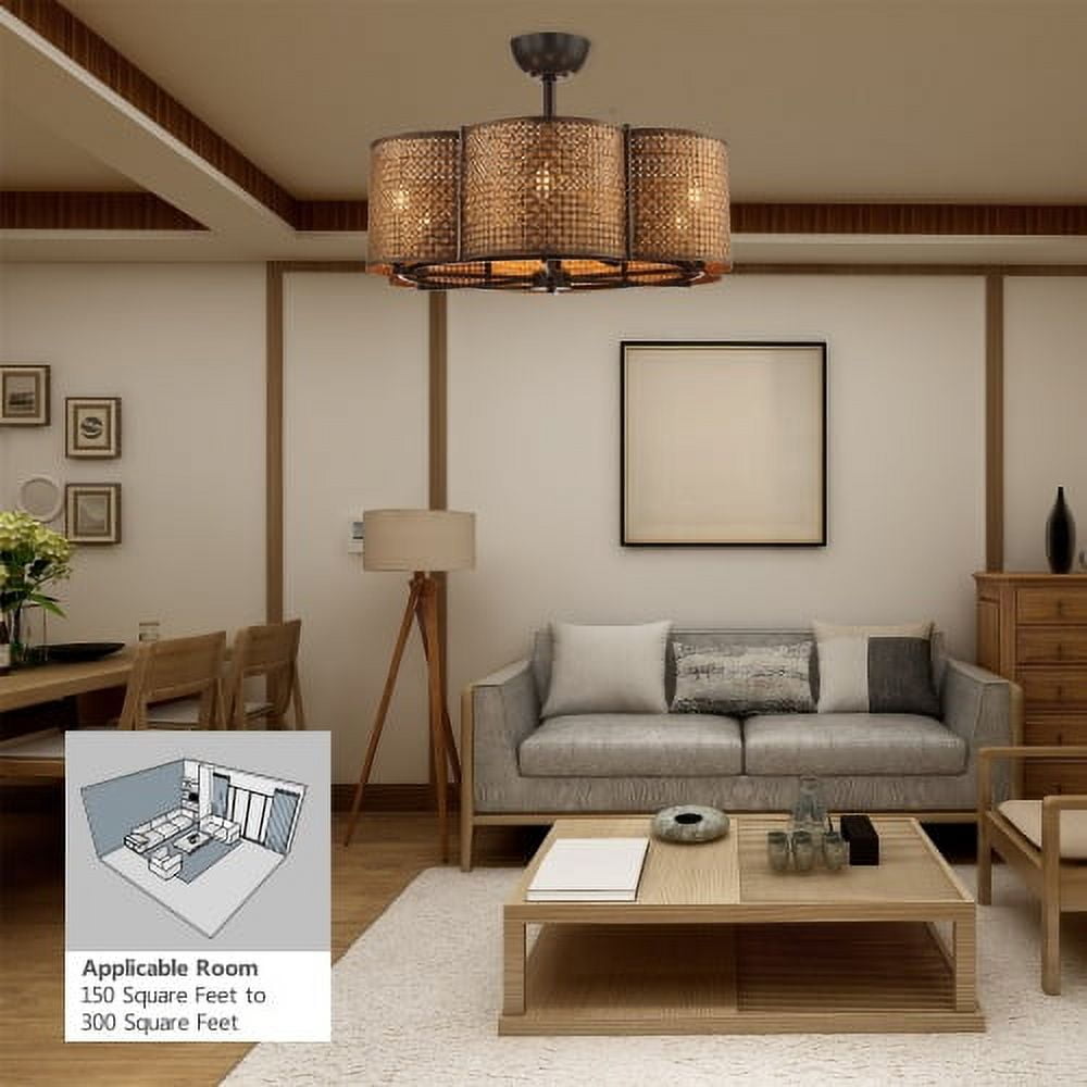 31.1 in. 24W LED light bulb ceiling fan with metal rattan frame ...