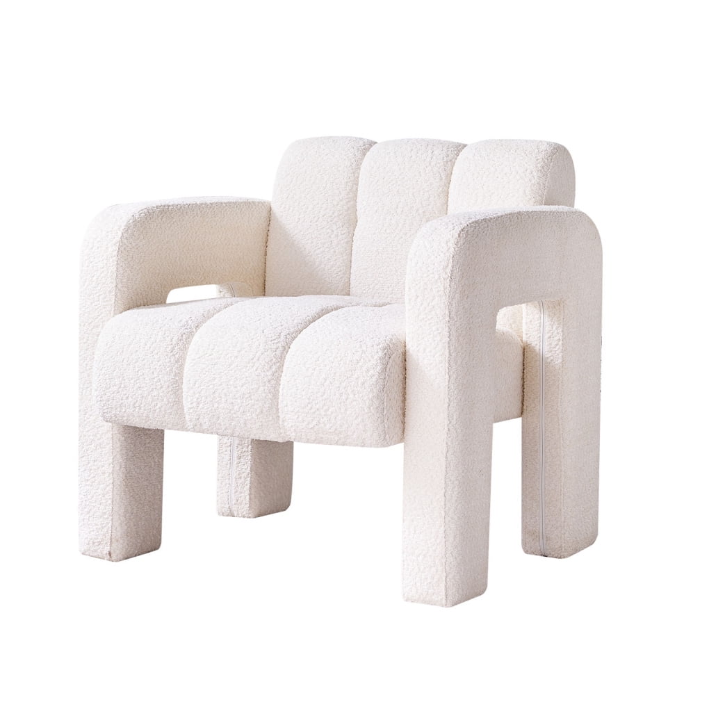 31.10" Accent Chair, Boucle Upholstered Accent Chair Arm Chair, Fluffy ...