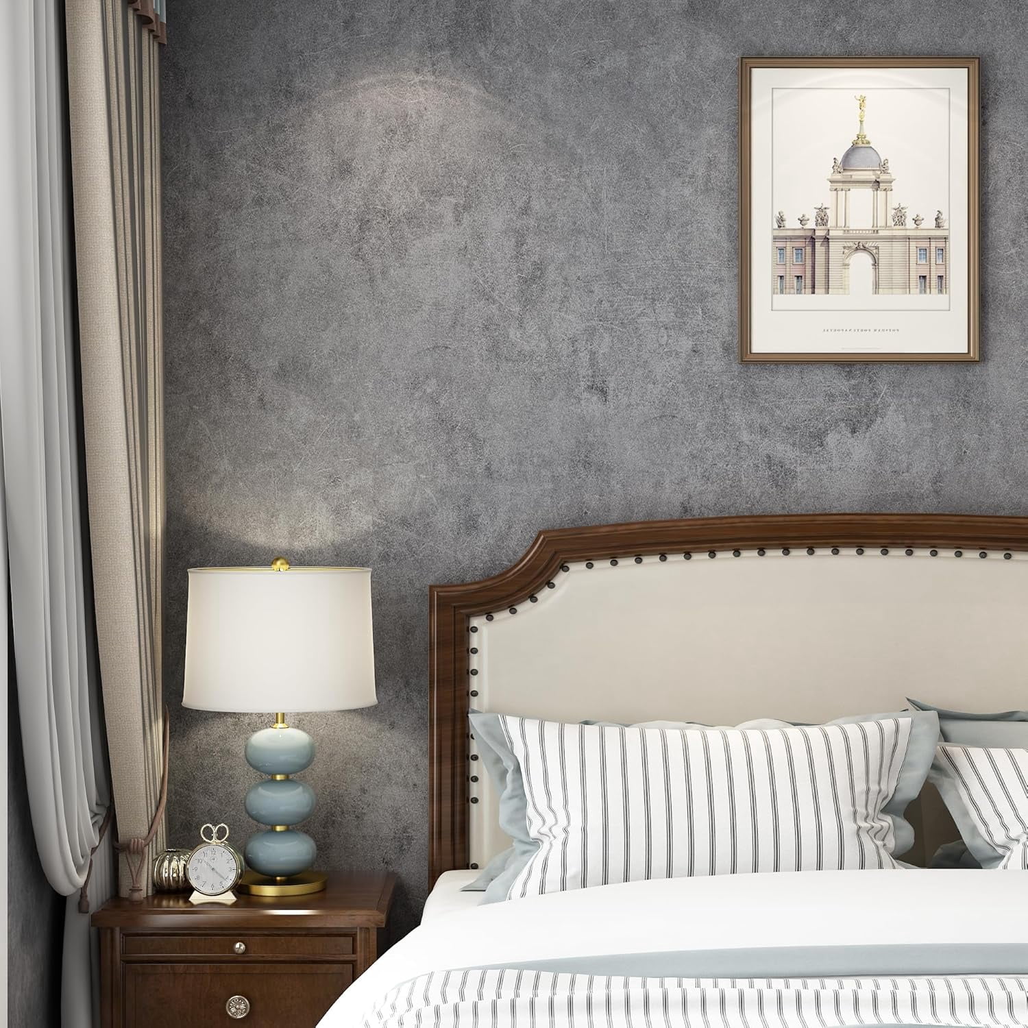 31"×157" Big Roll Extra Wide Thick Dark Blue Grey Concrete Wallpaper ...