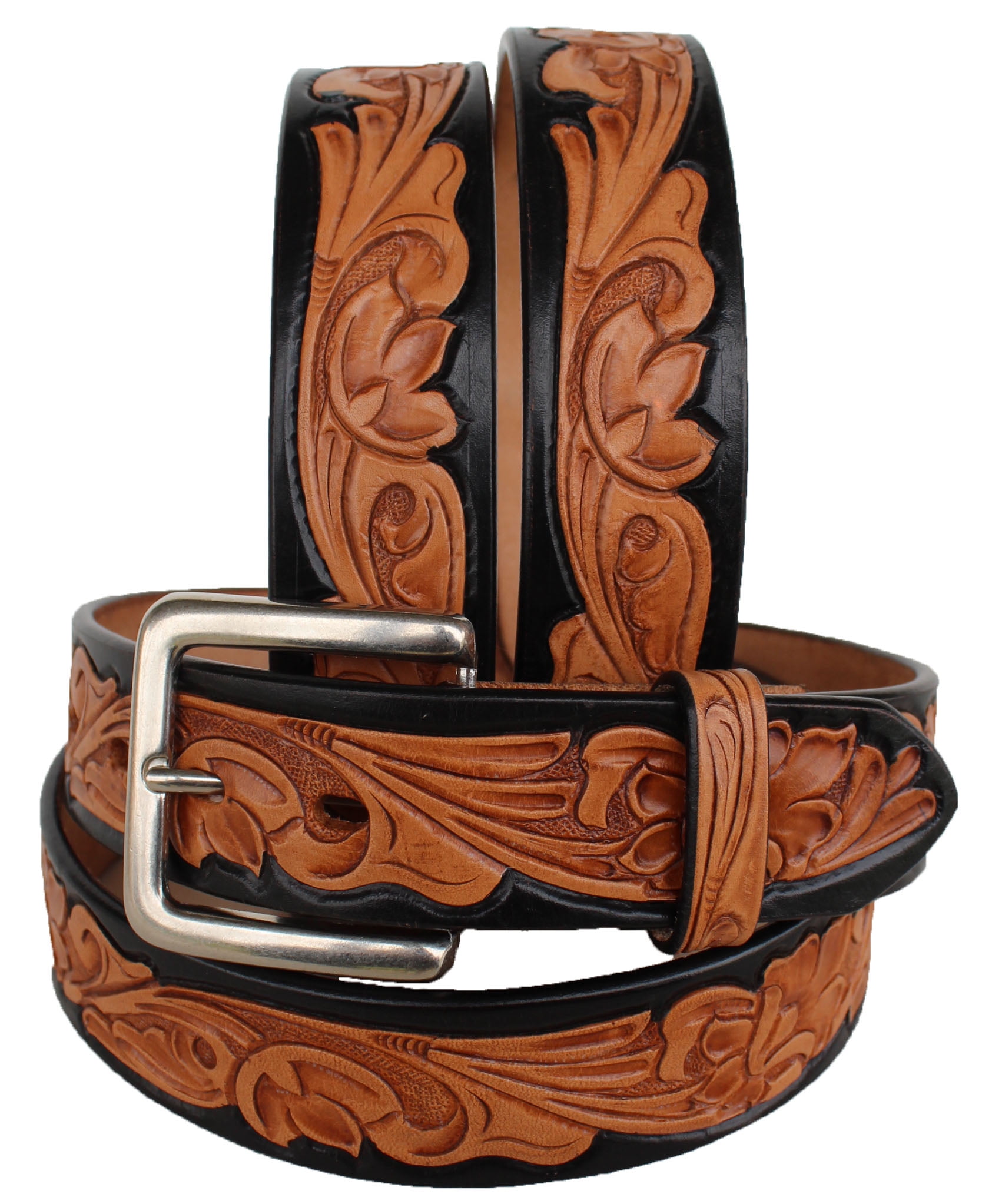 31-32 Men's Western Rodeo Fashion Casual Floral Tooled Leather Belt ...