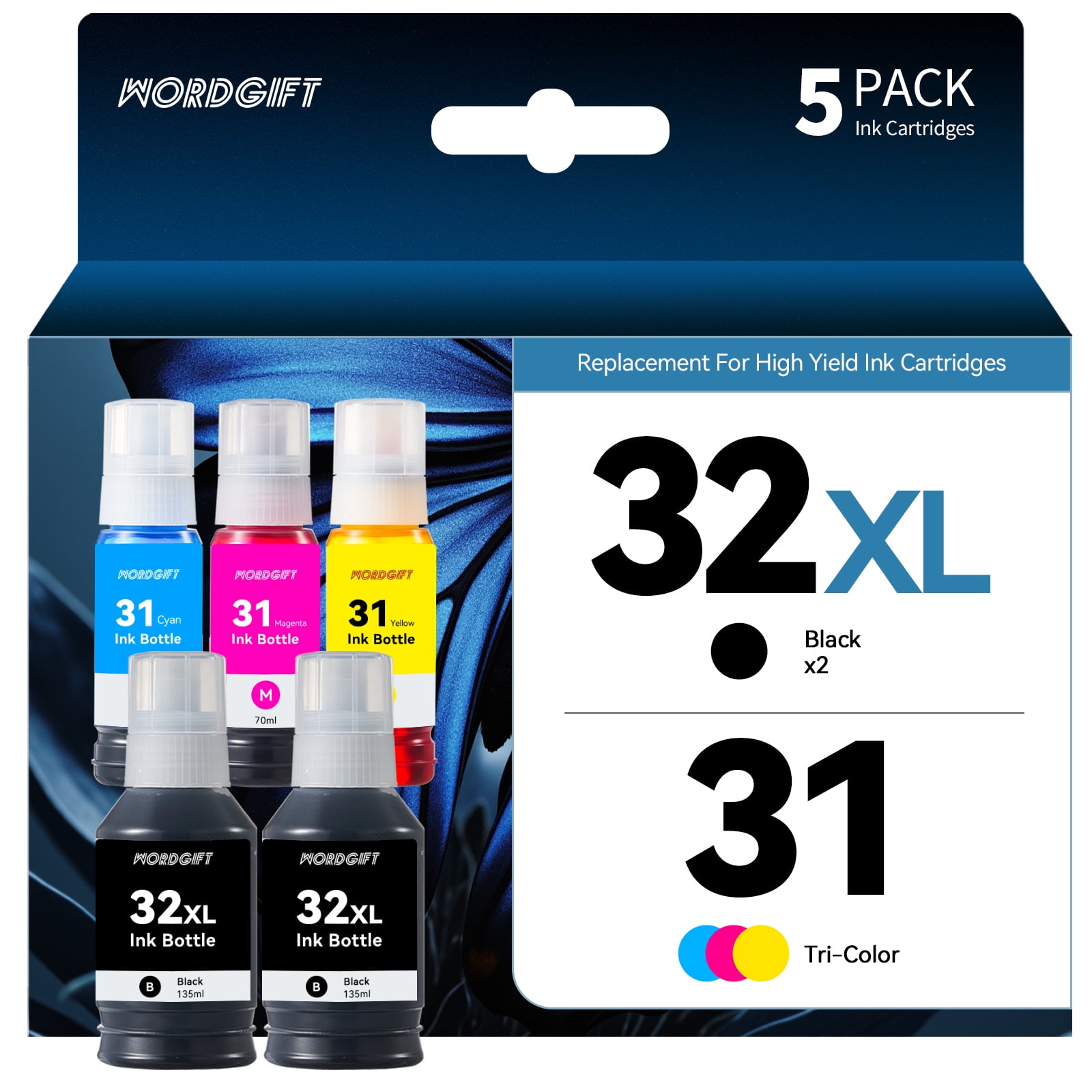 WORDGIFT 32XL 31 Ink Refill Bottles, High-Yield Compatible for HP Smart ...