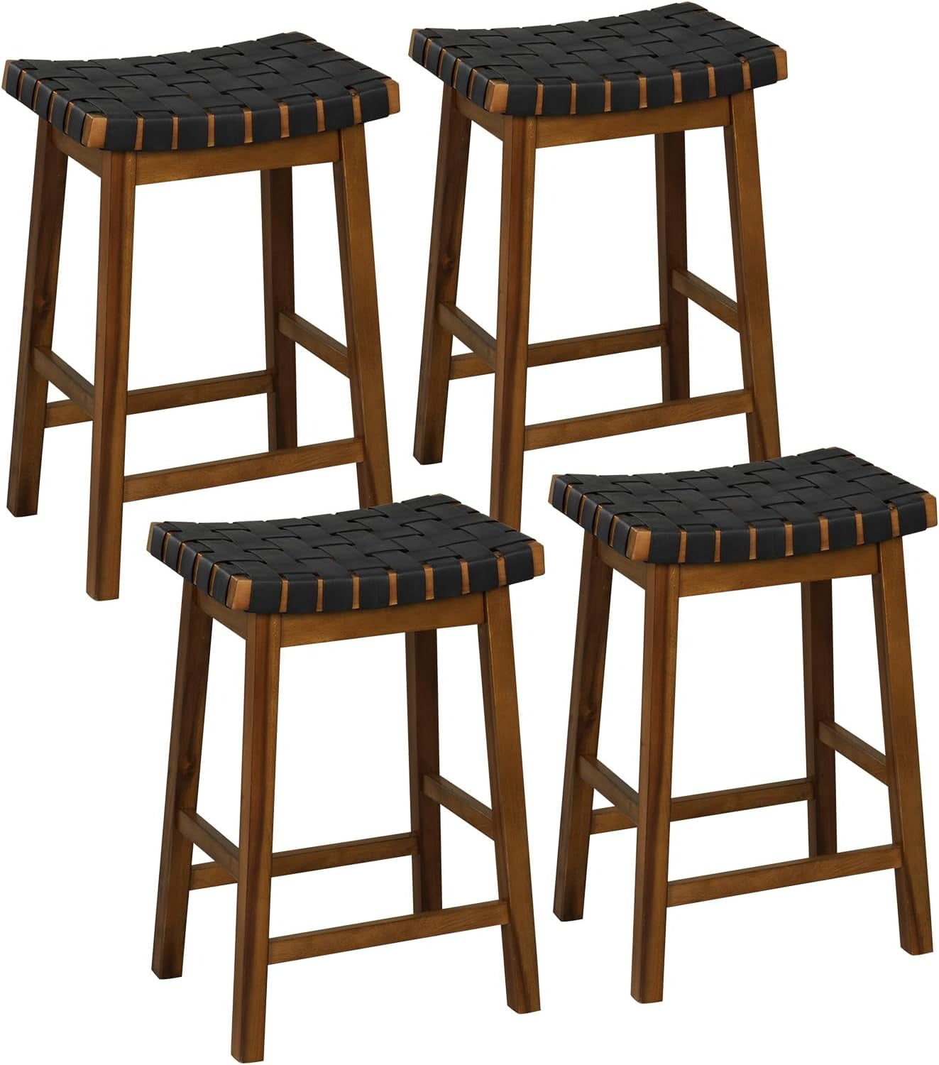 31" Bar Stools Faux PU Leather Counter Height Saddle Stools with Curved ...