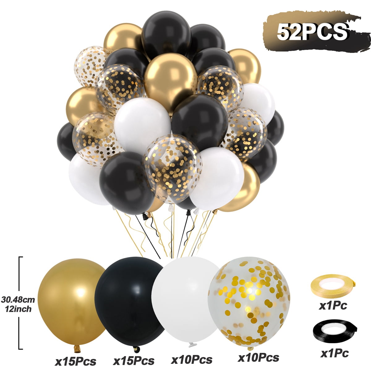 31/36/37/51/101Pcs Metallic Balloons Pearl Latex Balloon Gold Confetti ...