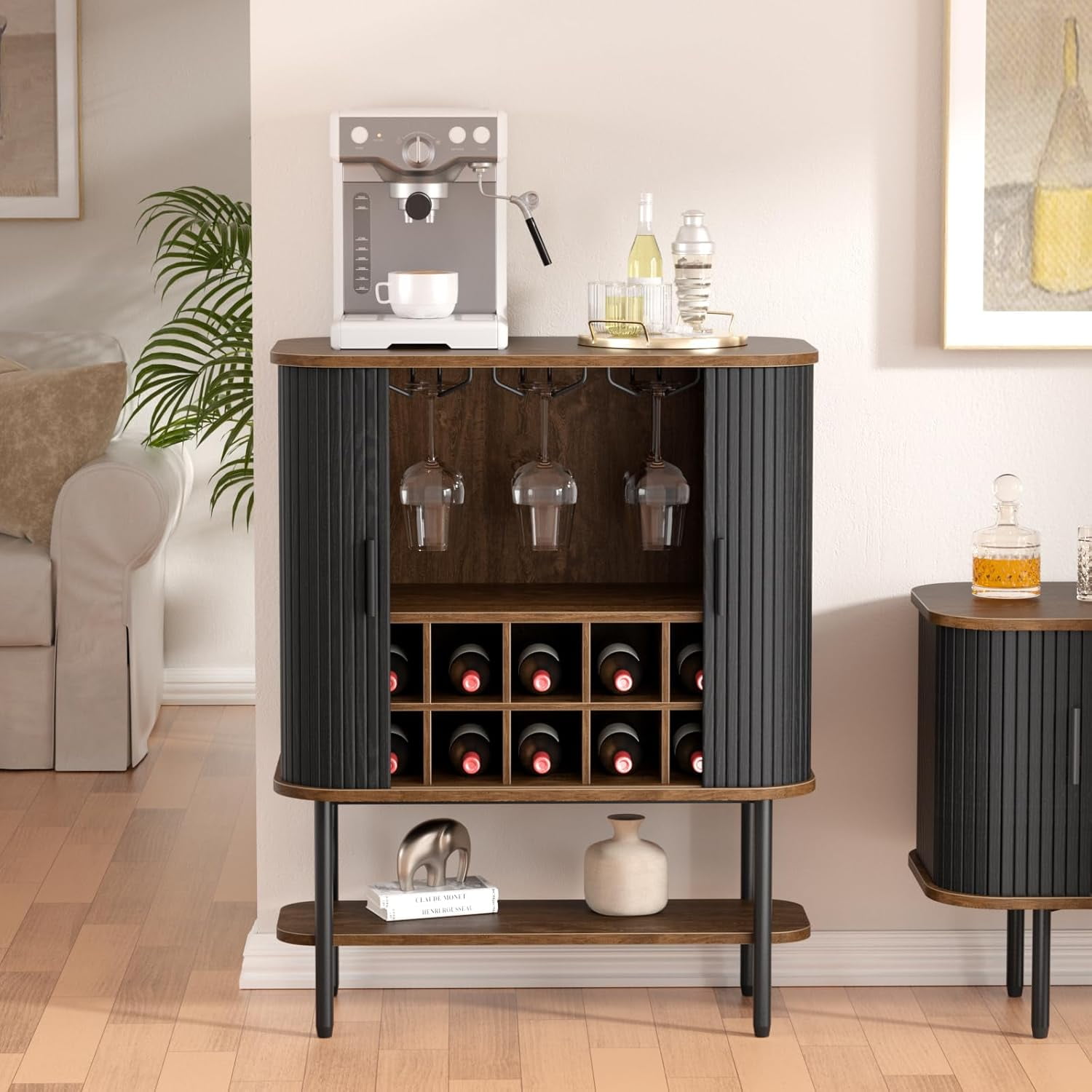 31''W Walnut Buffet Sideboard Cabinet with Storage Fluted Storage ...