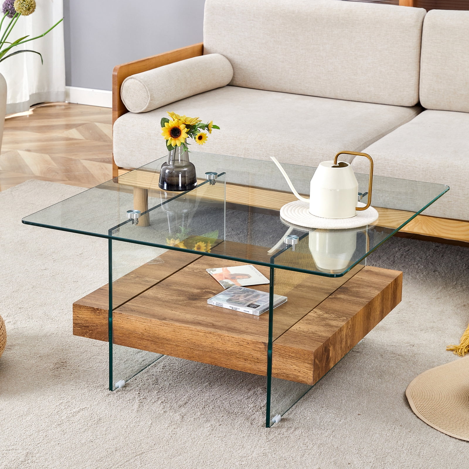 31.4 Inch Modern Two-Tier Square Coffee Table -An Elegant Combination ...