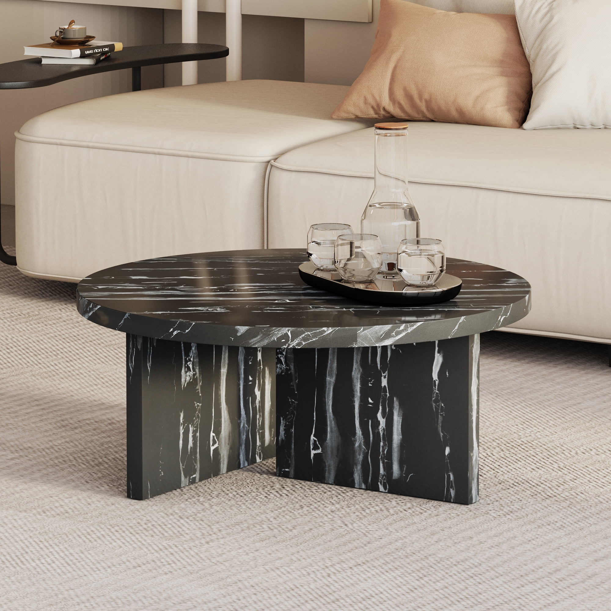 31.4-Inch Round Coffee Table, Modern Aesthetic Circle Coffee Table ...