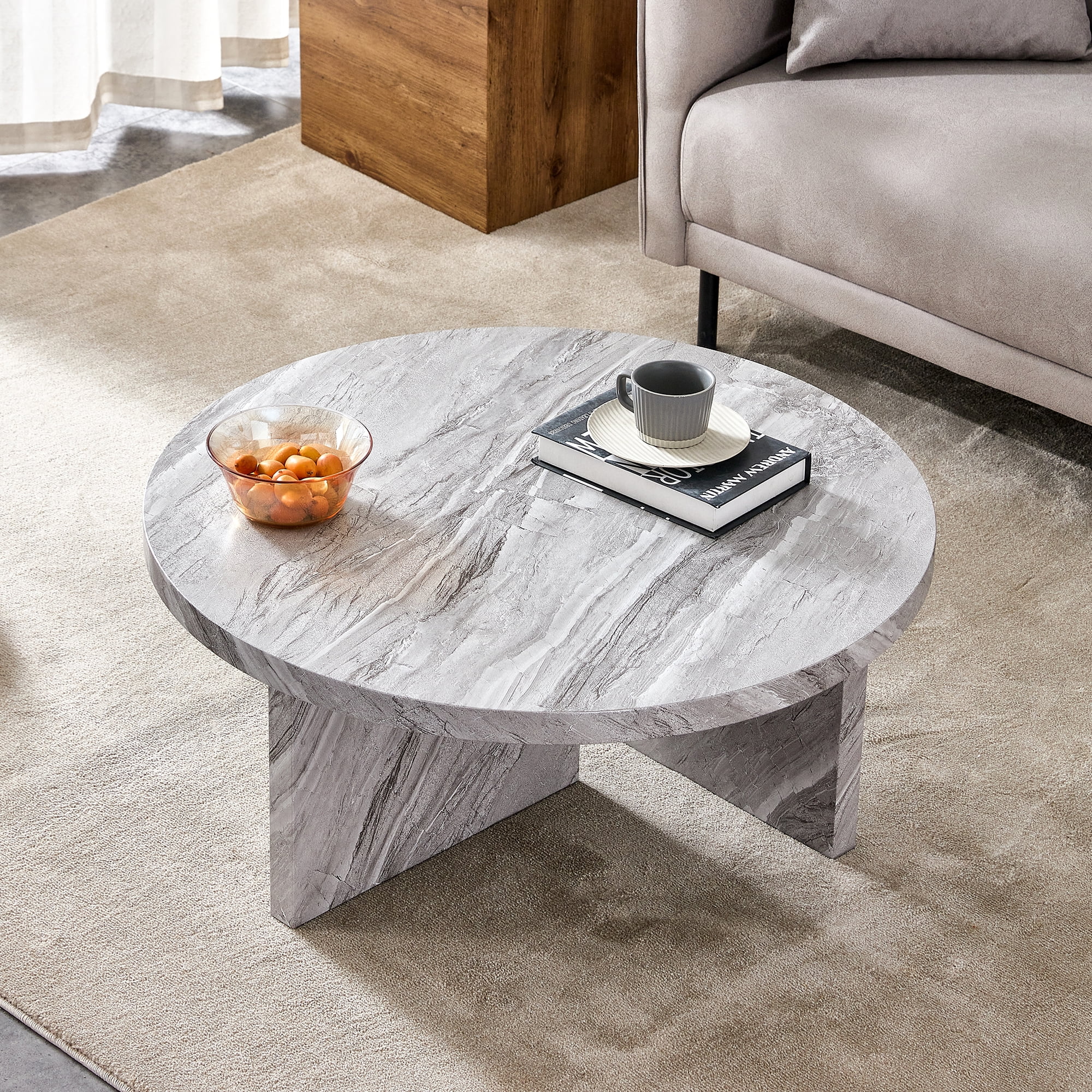 31.4-Inch Round Coffee Table, Modern Aesthetic Circle Coffee Table ...