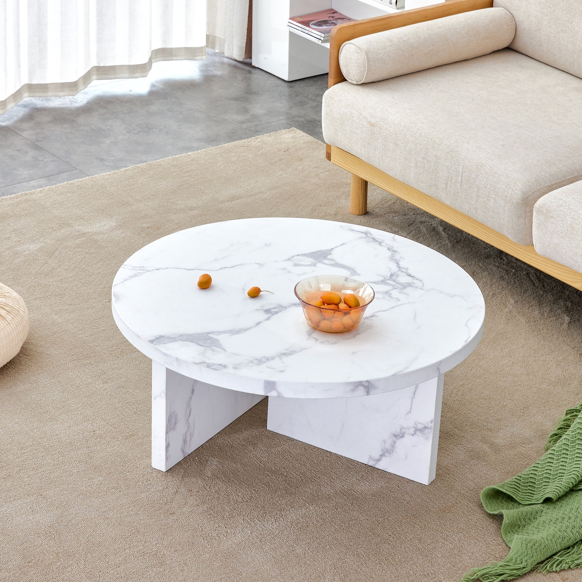 31.4-Inch Round Coffee Table, Modern Aesthetic Circle Coffee Table ...