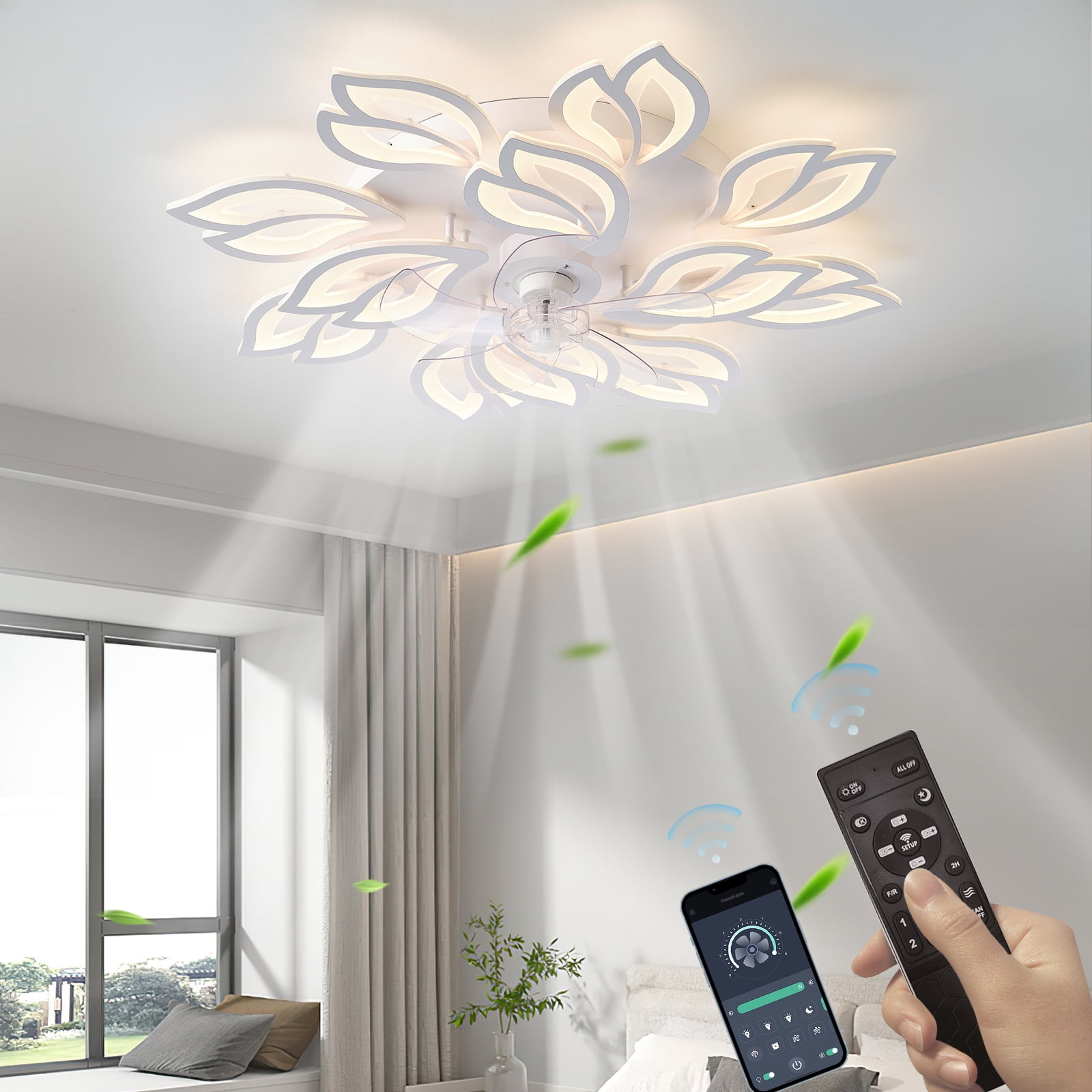 31.4" Modern Flush Mount Ceiling Fan with LED Light & Remote Control ...